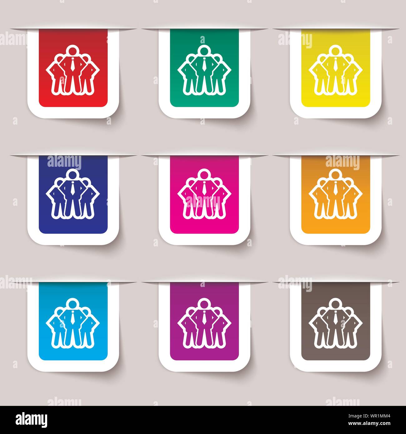 business team icon sign. Set of multicolored modern labels for your ...