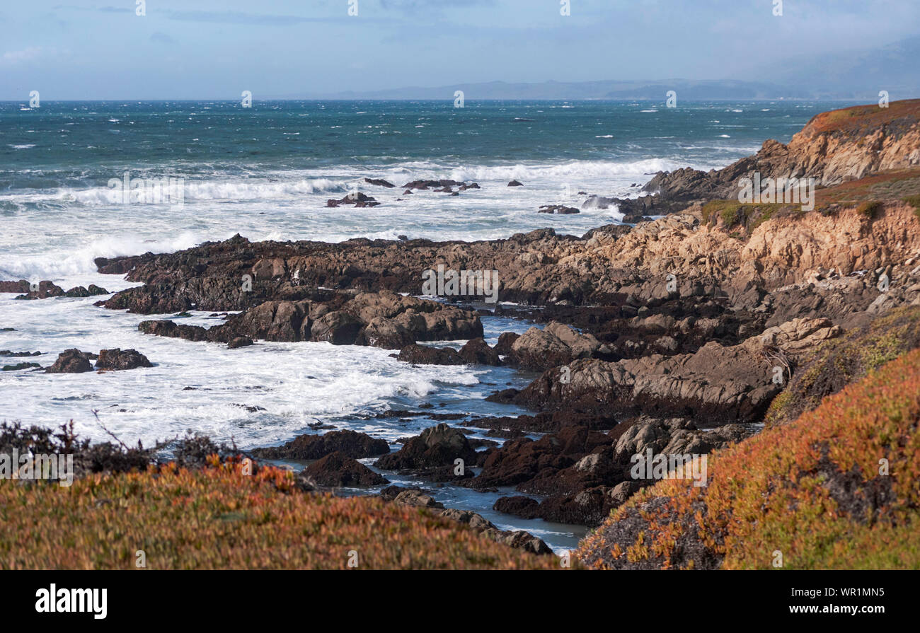 a typical section of the rocky pacific coast shore line near cambria ...