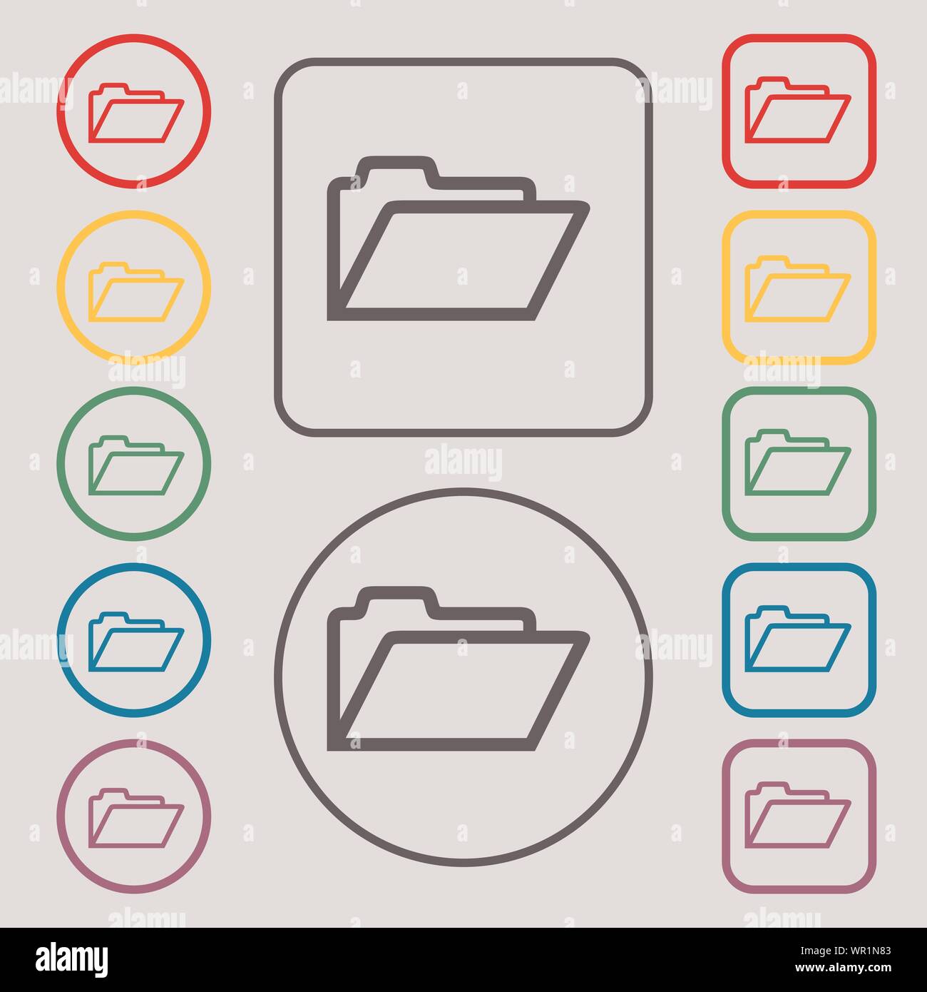 Folder Icon Sign Symbol On The Round And Square Buttons With Frame