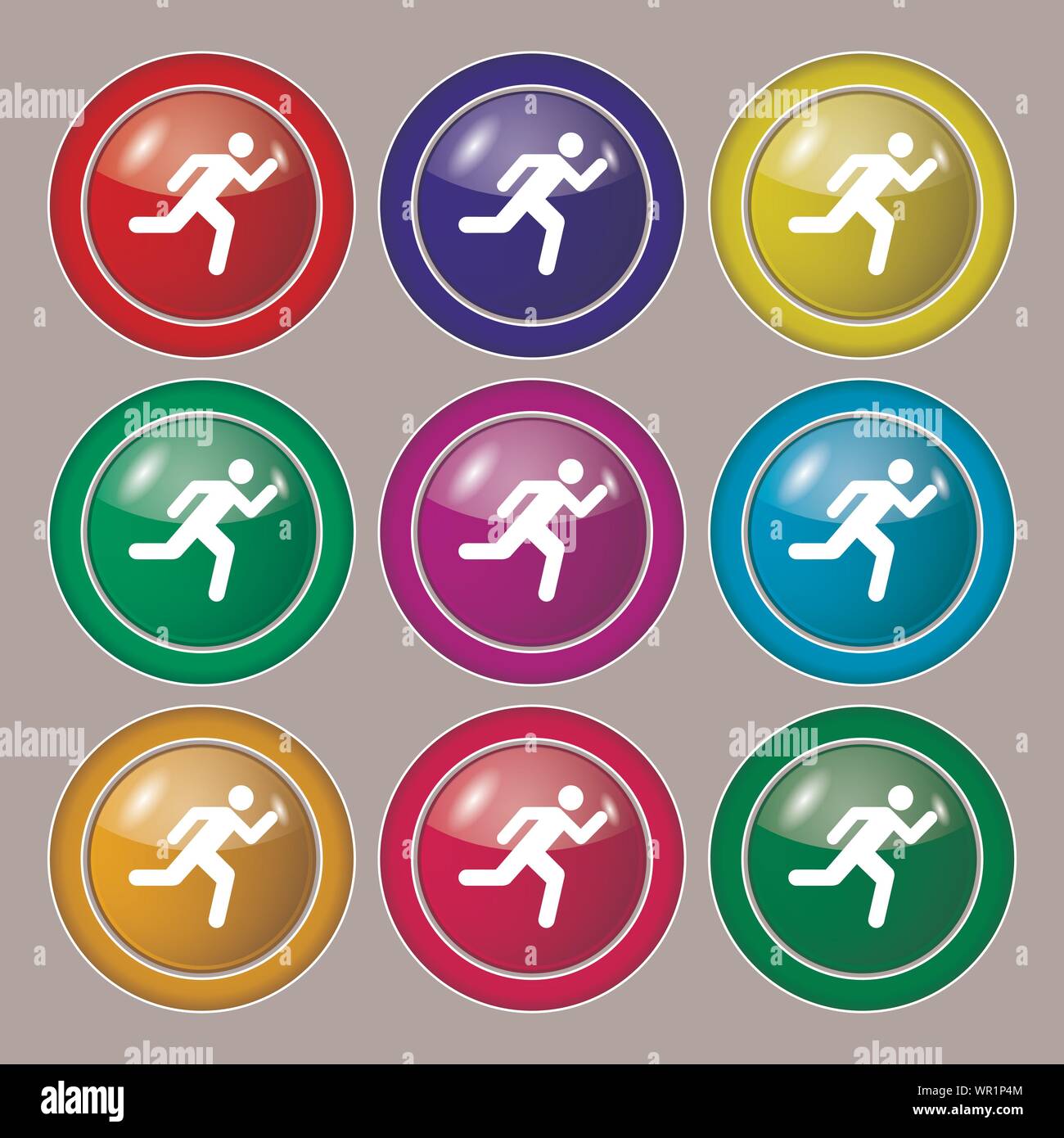 running man icon sign. symbol on nine round colourful buttons. Vector ...