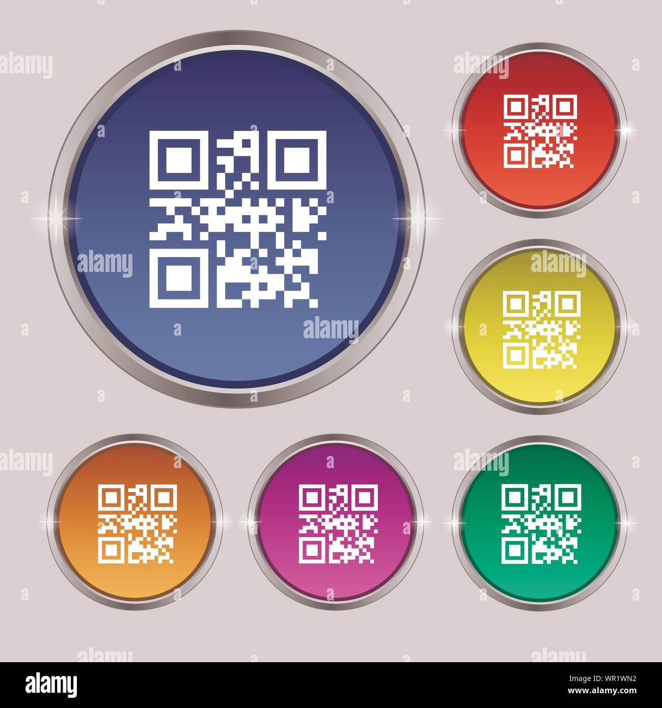Qr code icon sign. Round symbol on bright colourful buttons. Vector ...