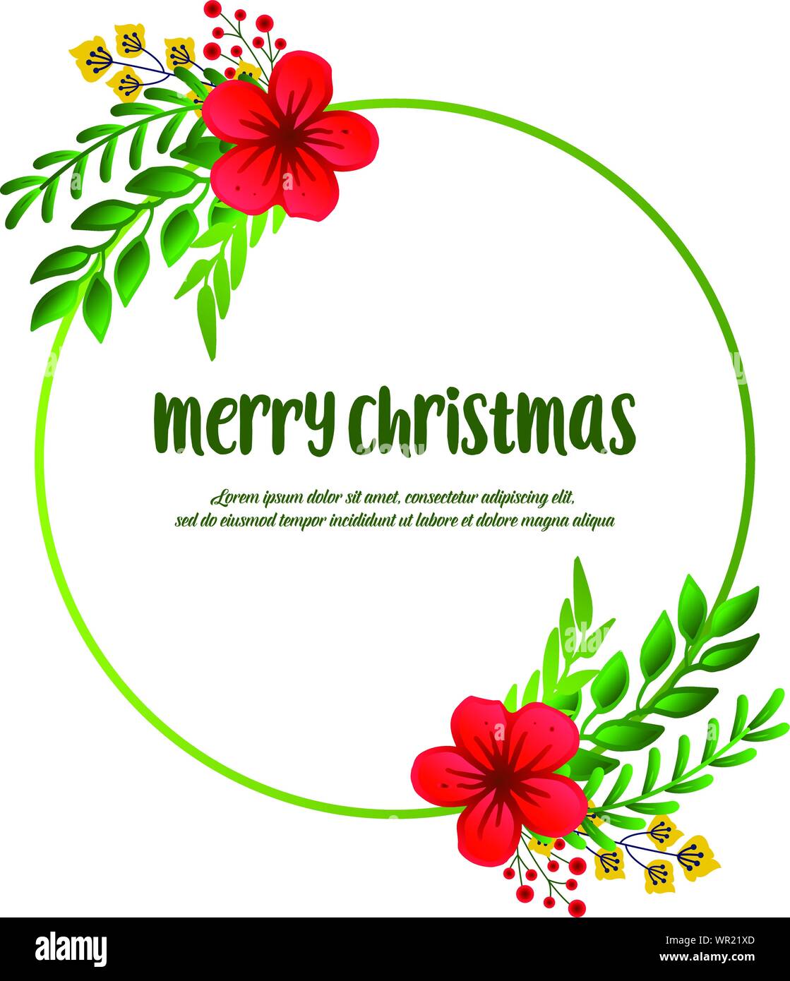 Merry christmas with cute red flower frame, isolated on white ...