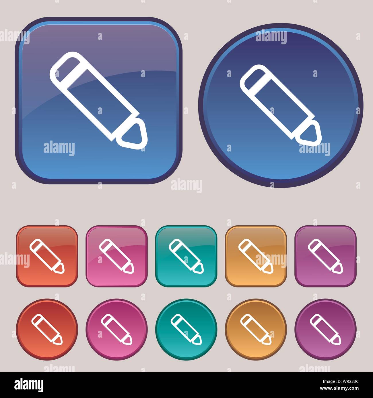 Pen icon sign. A set of twelve vintage buttons for your design. Vector ...