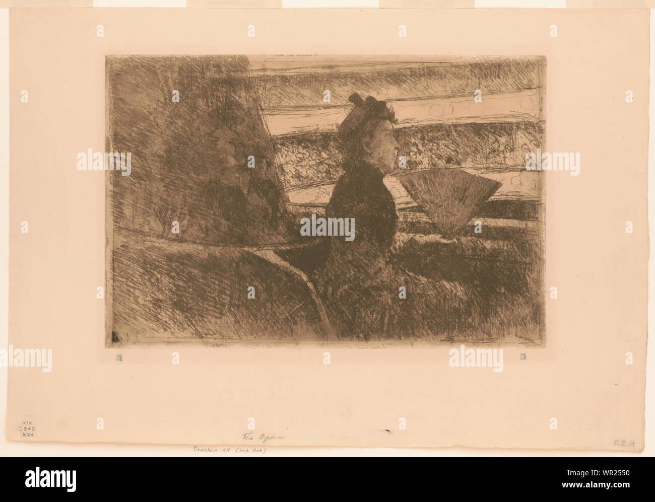 The opera; Print shows a woman seated in a loge, three-quarter length ...