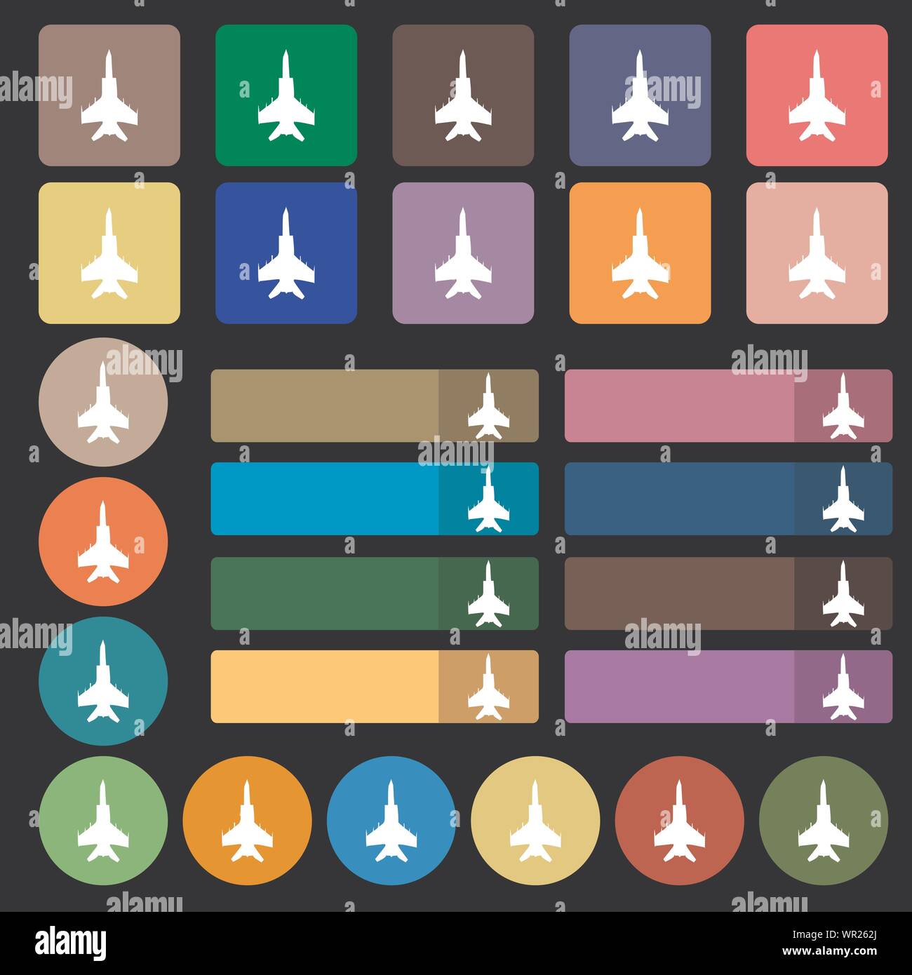 fighter icon sign. Set from twenty seven multicolored flat buttons ...