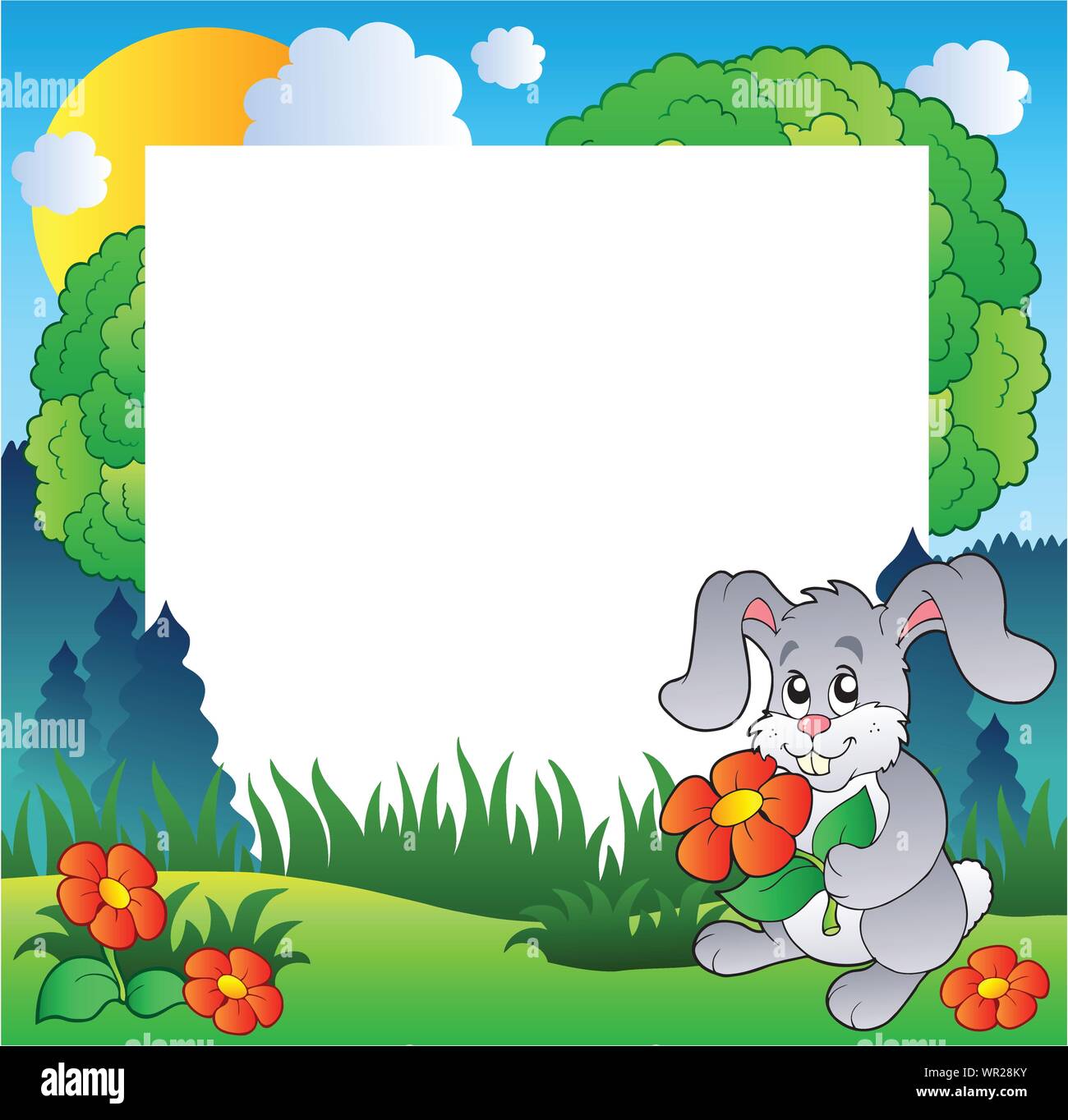 Spring frame with bunny and flowers Stock Vector Image & Art - Alamy