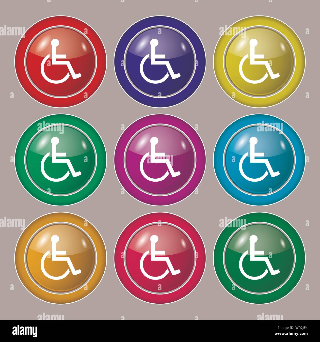 disabled icon sign. symbol on nine round colourful buttons. Vector ...
