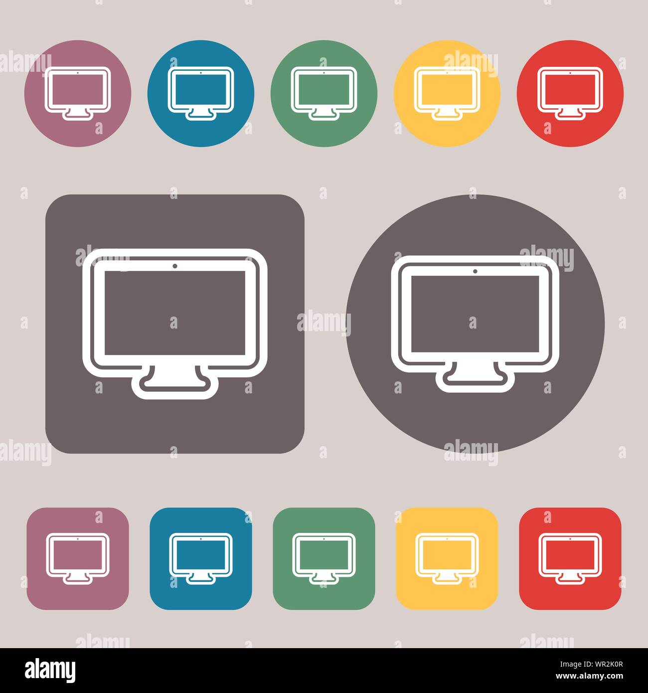 monitor icon sign. A set of 12 colored buttons. Flat design. Vector ...