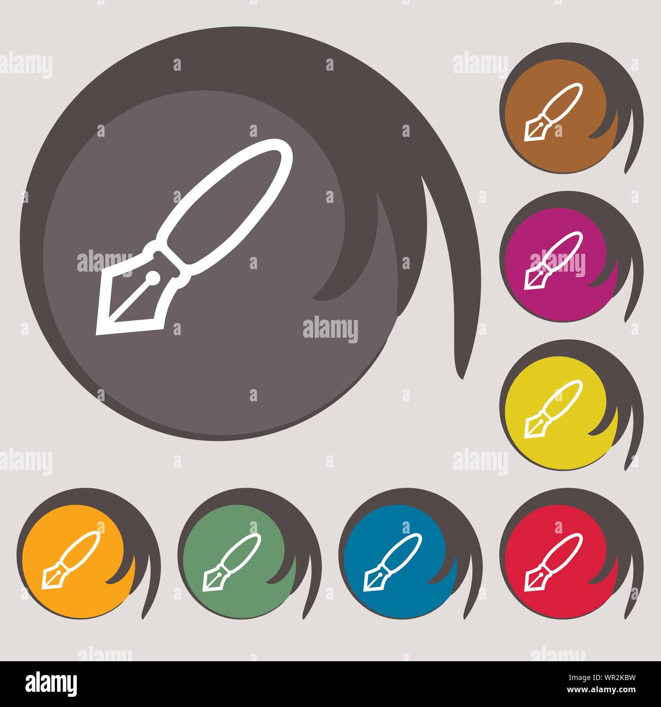 Pen icon sign. Symbol on eight colored buttons. Vector Stock Vector ...
