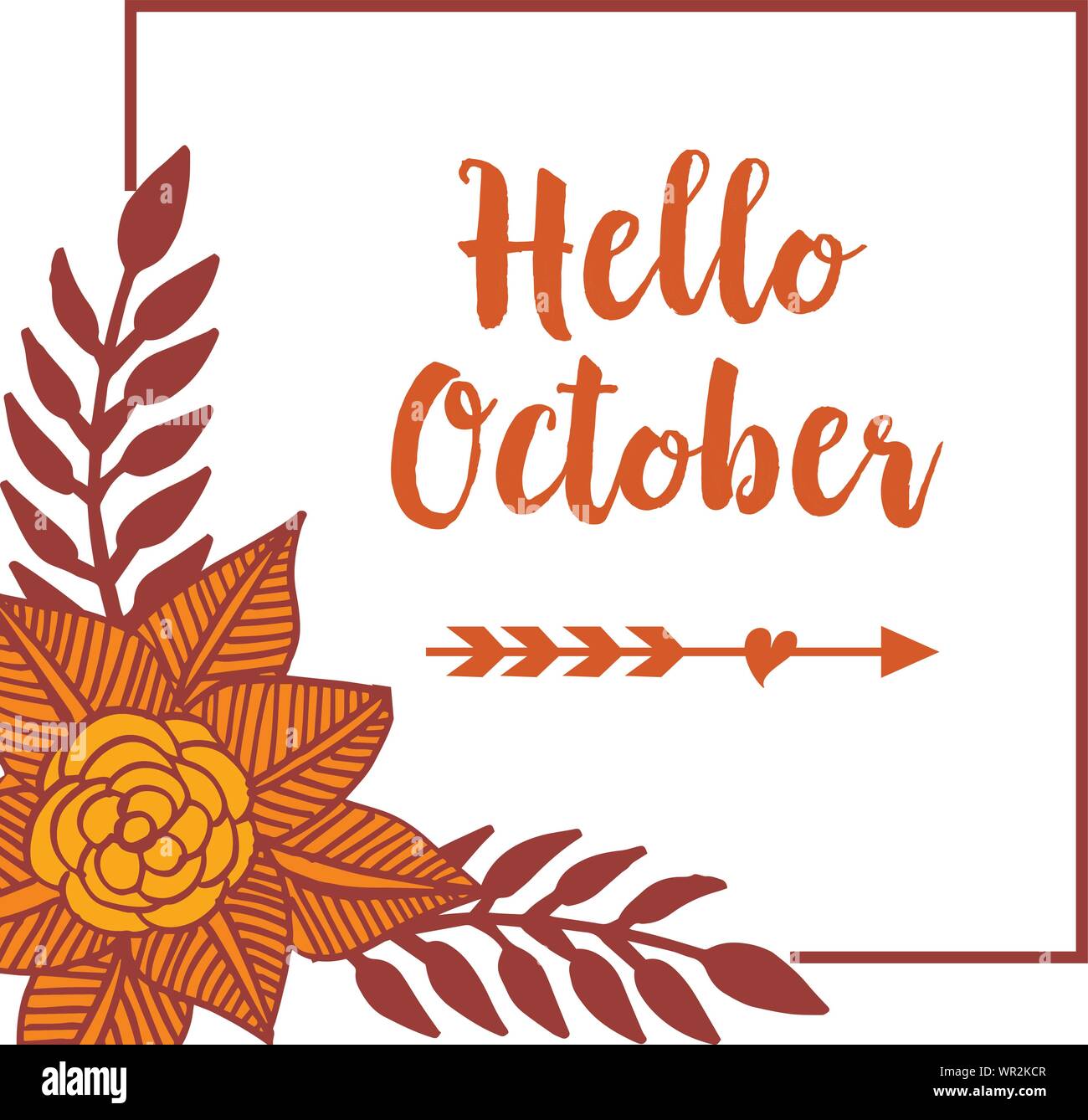 Design greeting card hello october with elegant style of flower frame ...
