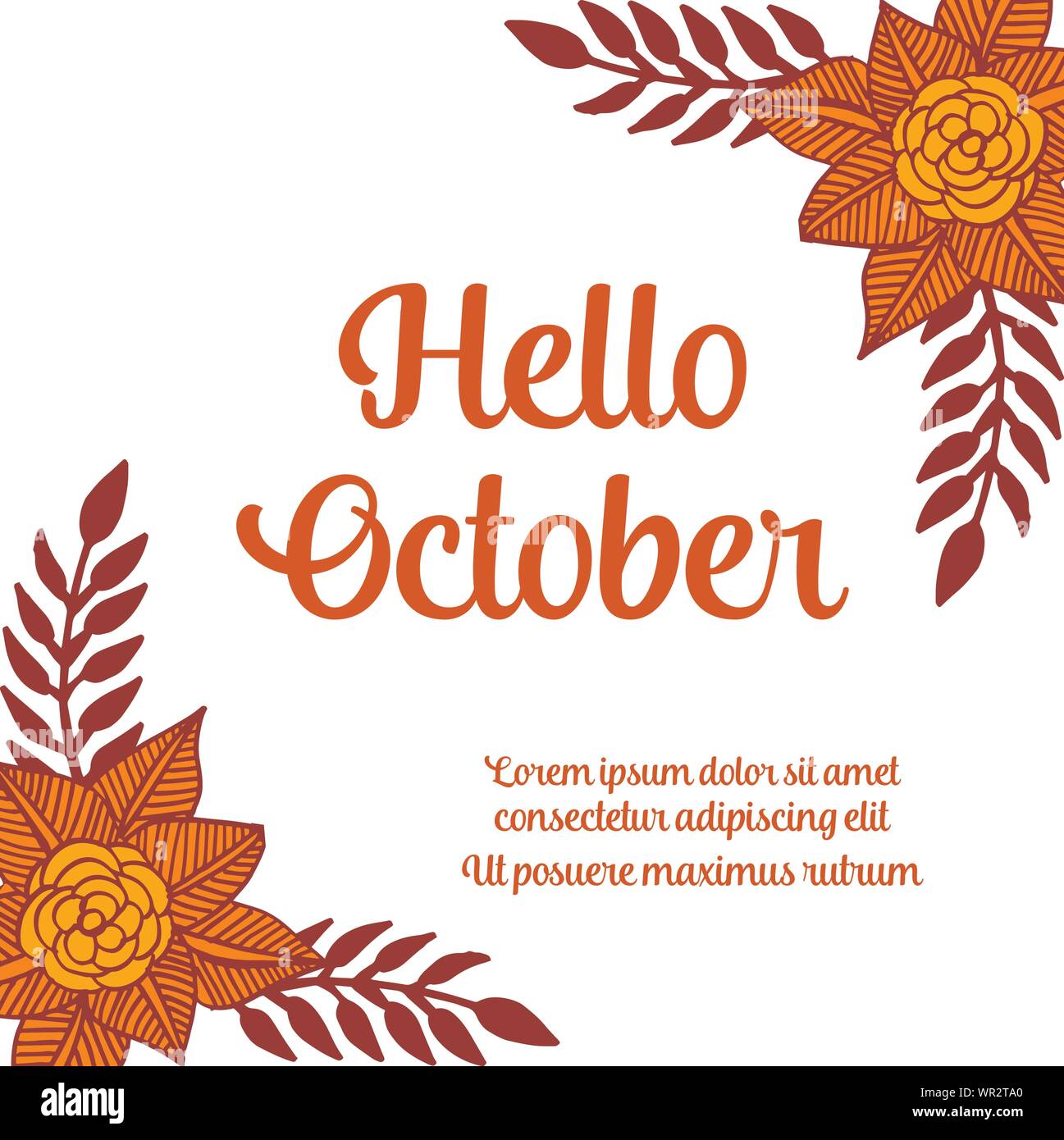 Design greeting card hello october with elegant style of flower frame ...