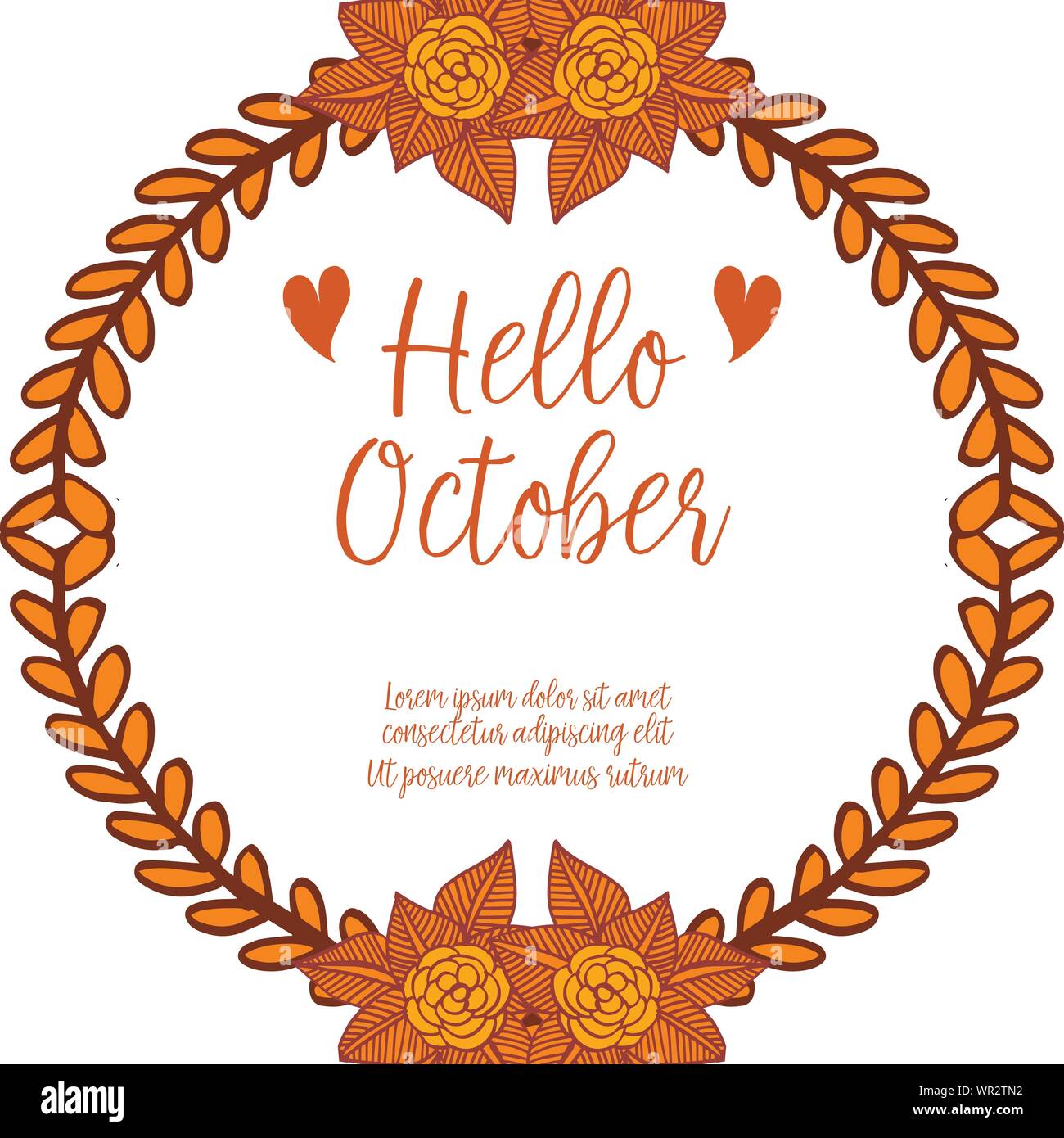 Lettering banner of hello october, with nature leaf floral frame ...