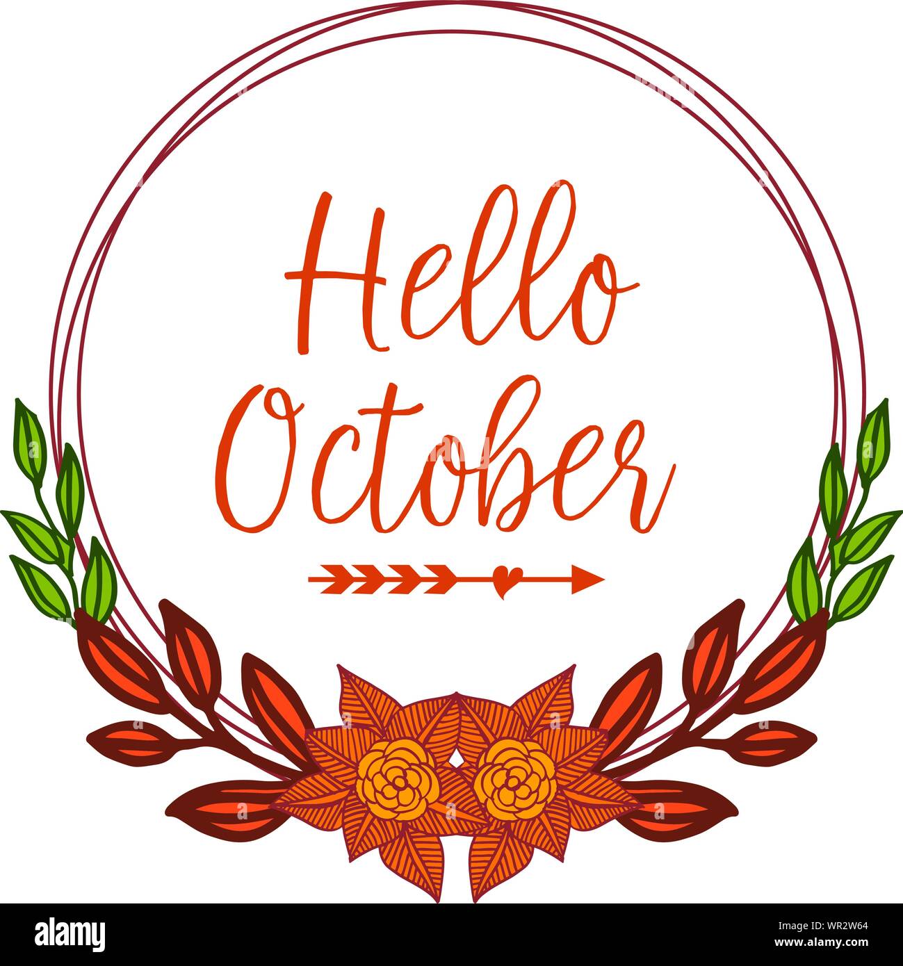 Hello october, with design leaf flower frame background. Vector Stock ...