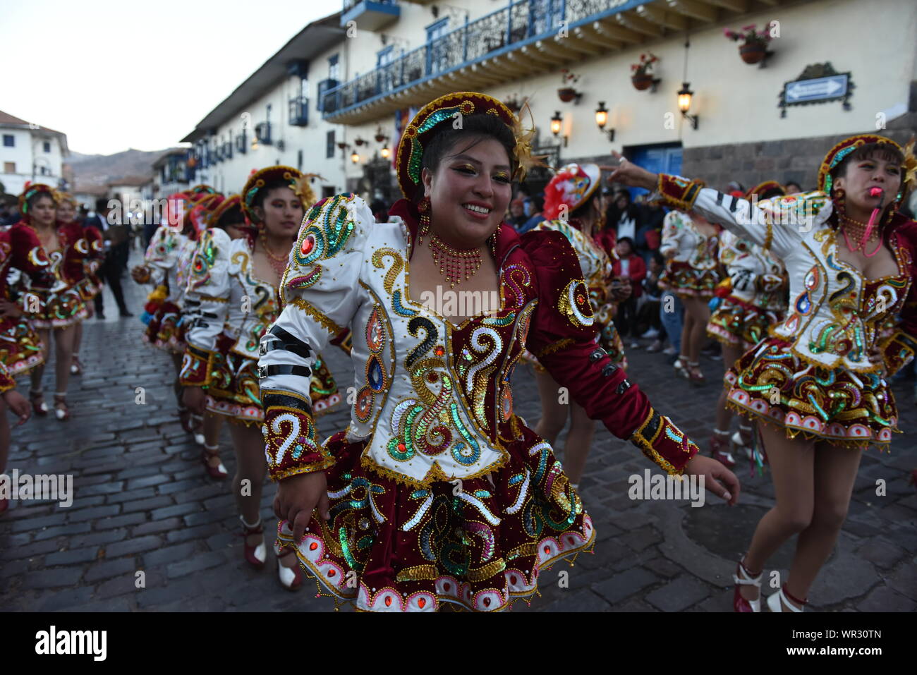 Cusco, Peru. 09th Sep, 2019. Revellers wearing traditional costumes ...