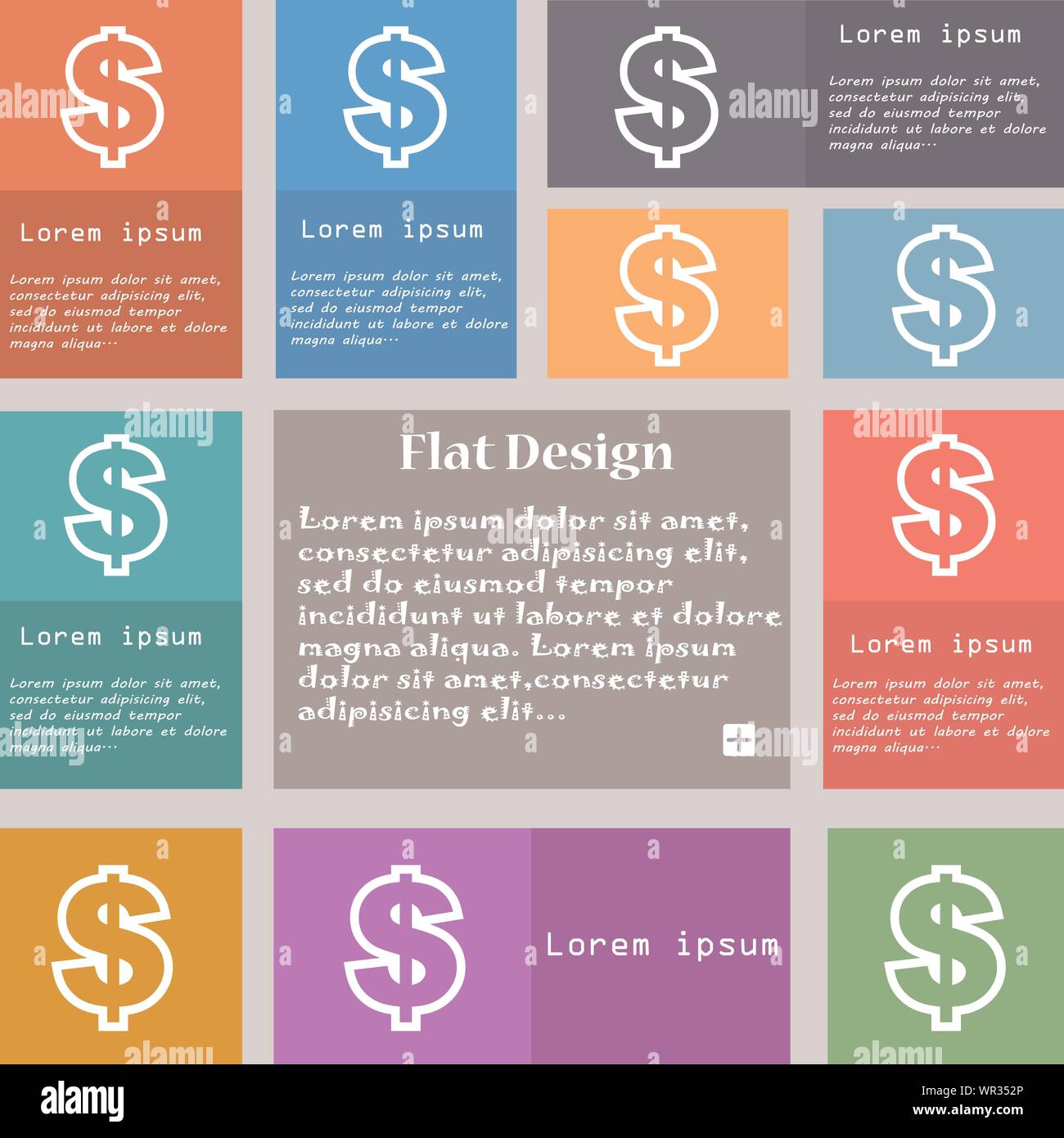 Dollar icon sign. Set of multicolored buttons with space for text ...