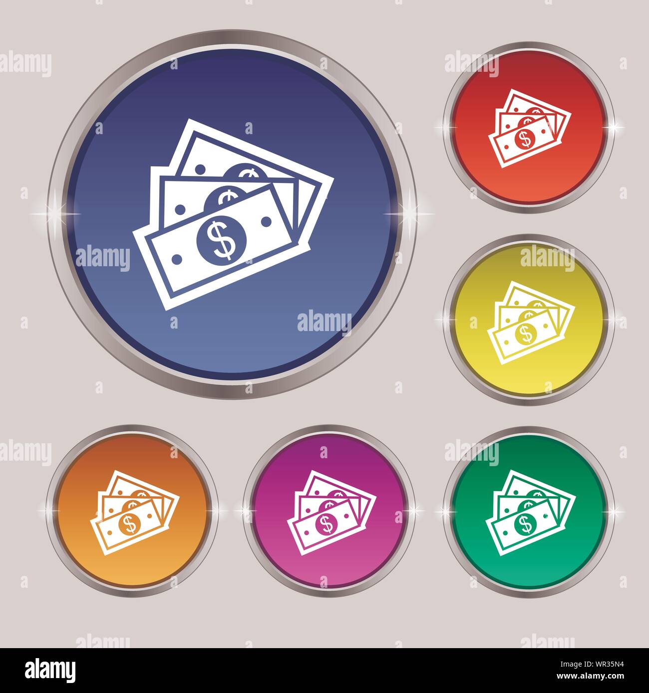 U.s dollar icon sign. Round symbol on bright colourful buttons. Vector ...
