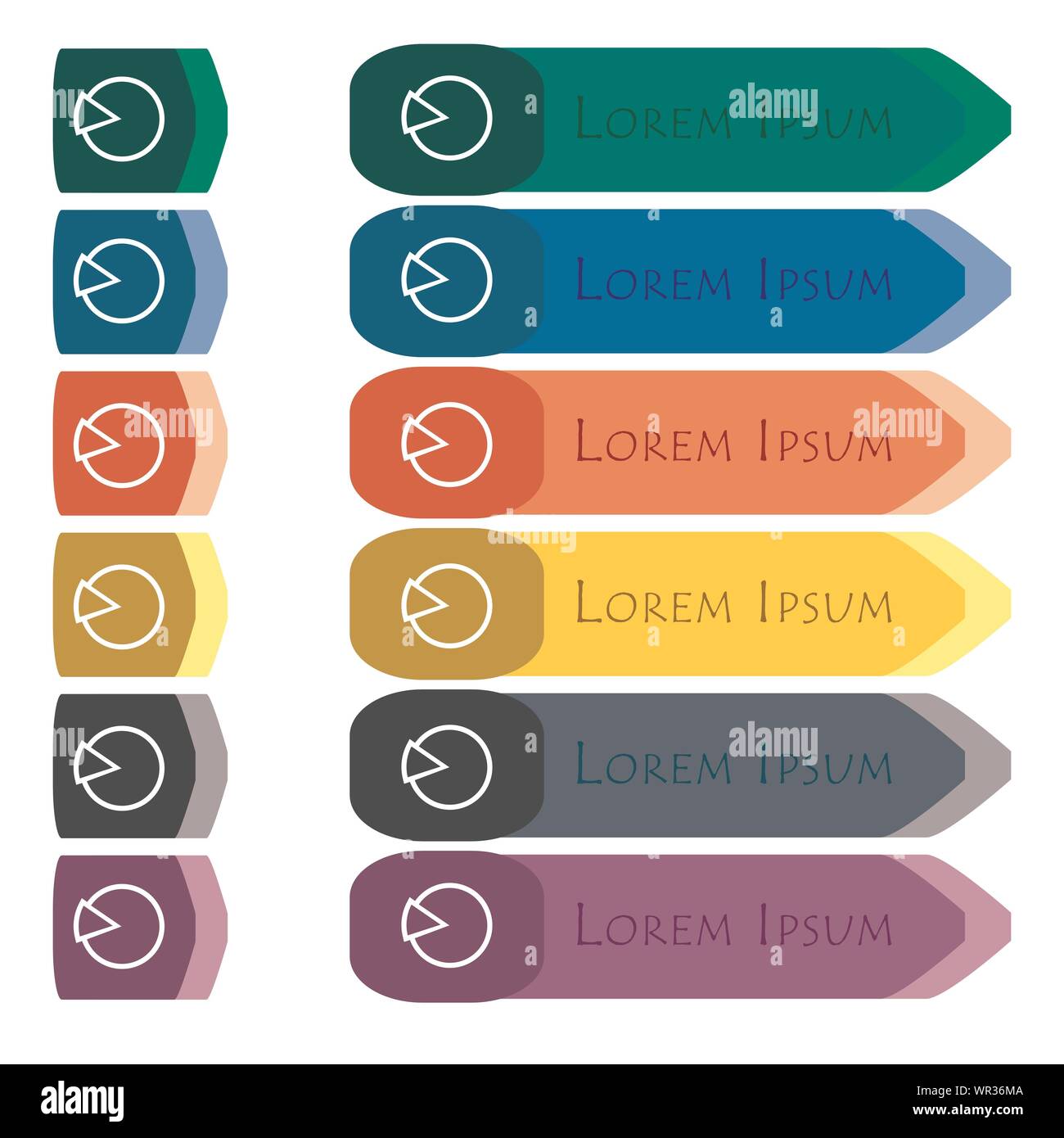 Pie chart graph icon sign. Set of colorful, bright long buttons with ...
