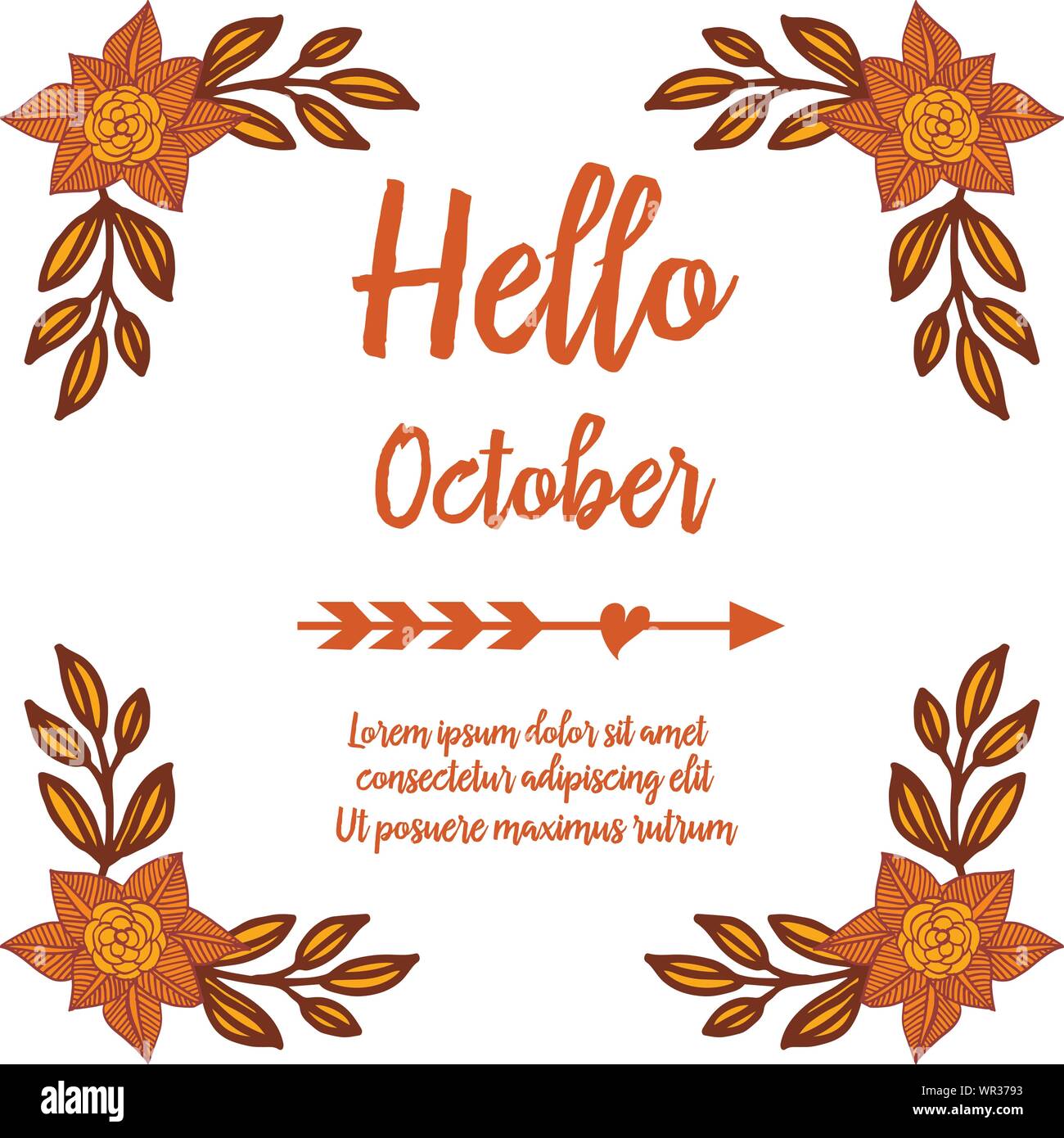 Hello october with style of cute leaves flower frame. Vector Stock ...