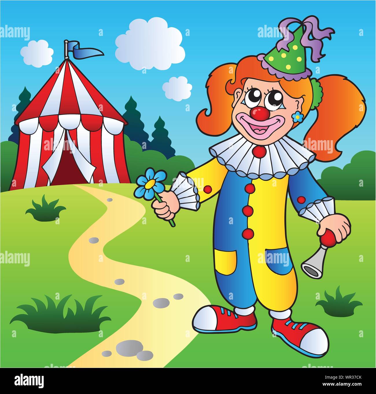 Cartoon clown girl with circus tent Stock Vector Image & Art - Alamy