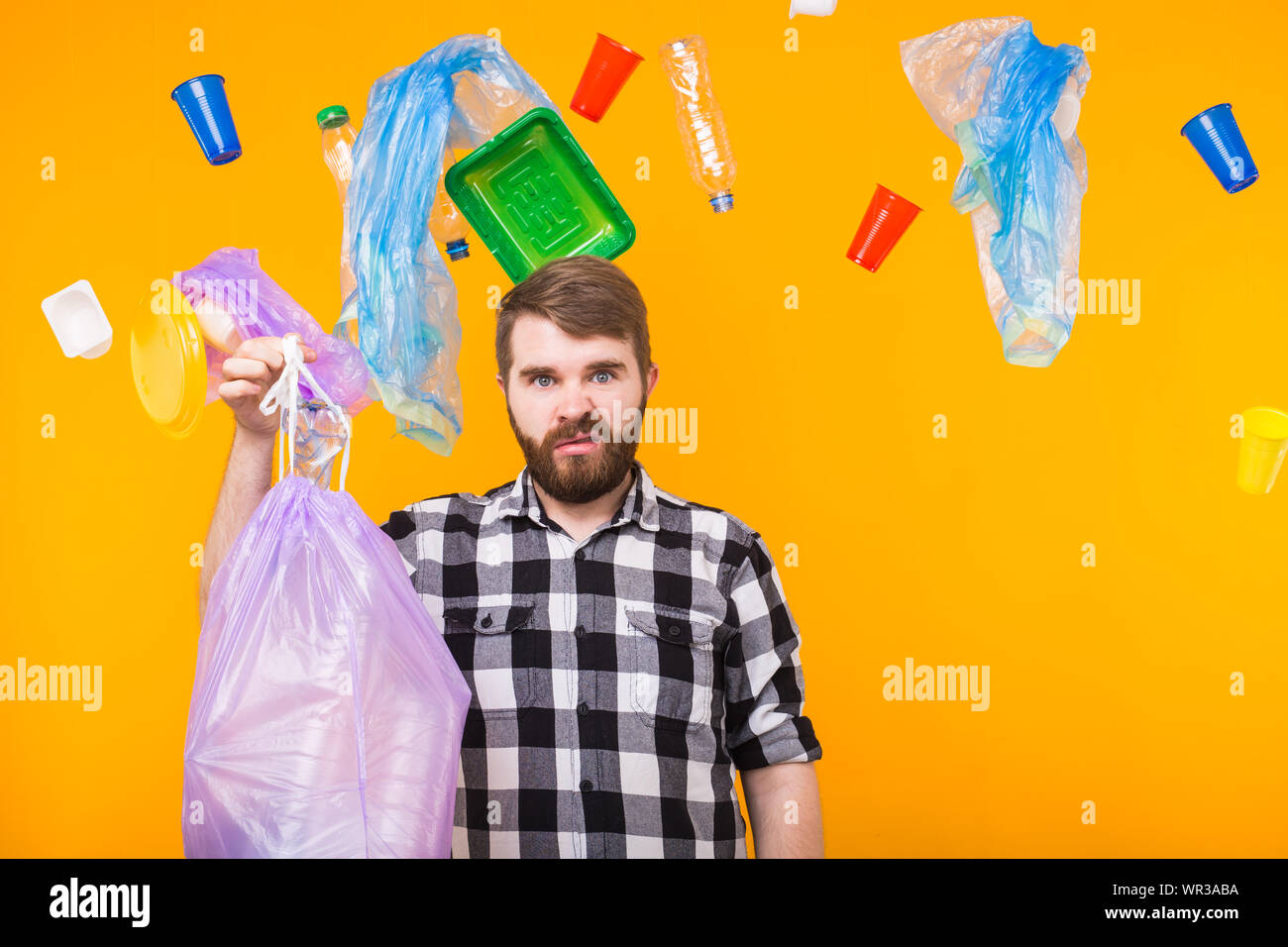 Plastic recycling problem, ecology and environmental disaster concept ...