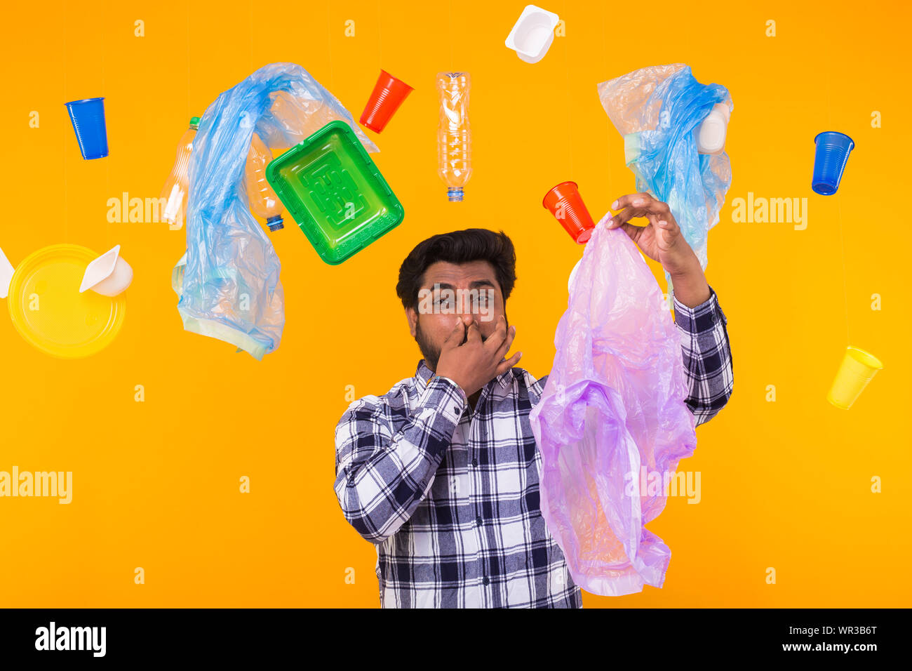 Problem of trash, plastic recycling, pollution and environmental ...