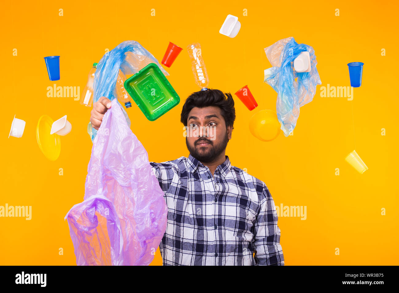 Plastic recycling problem, ecology and environmental disaster concept ...