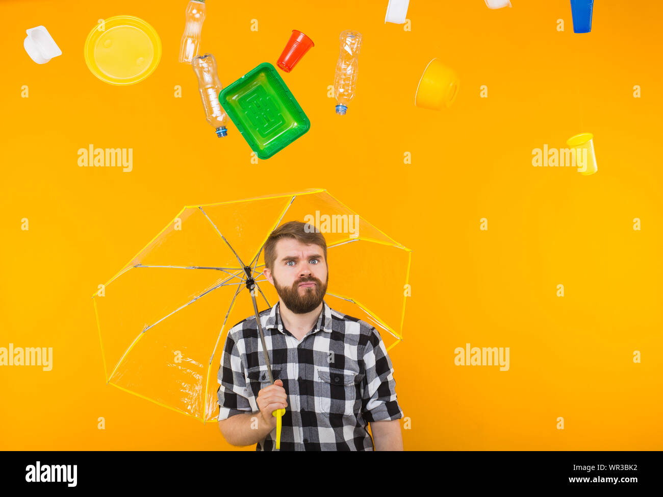 Plastic recycling problem, ecology and environmental disaster concept ...