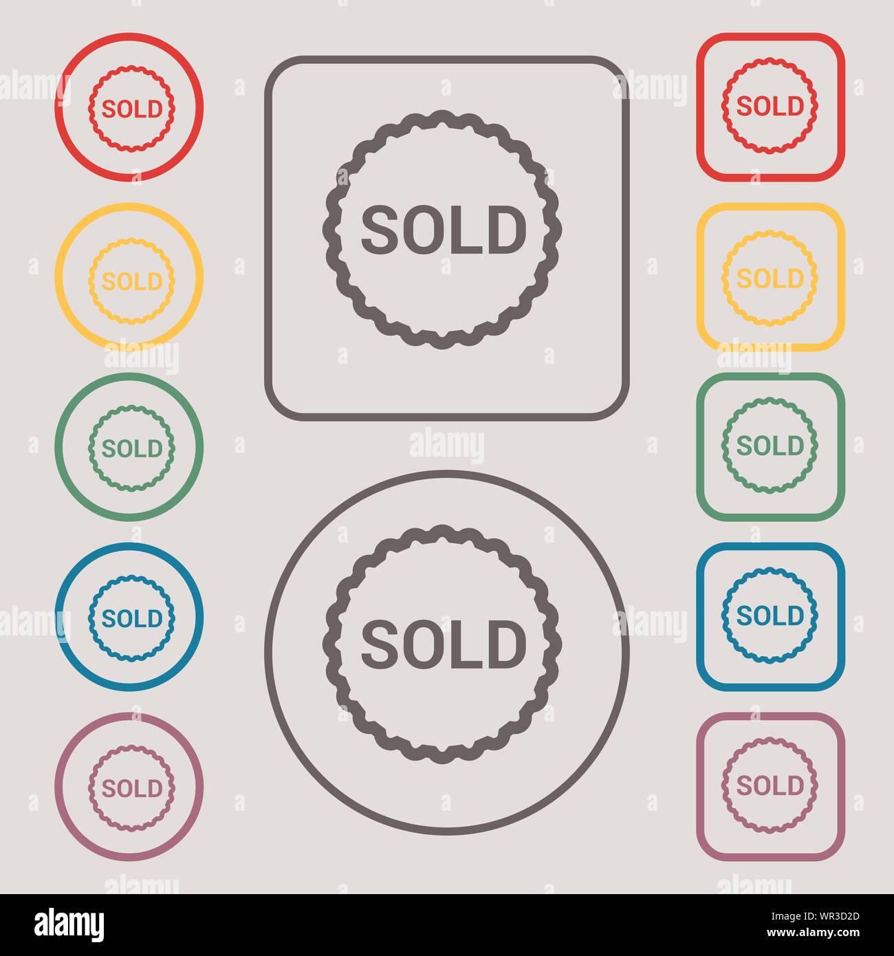 Sold icon sign. symbol on the Round and square buttons with frame ...