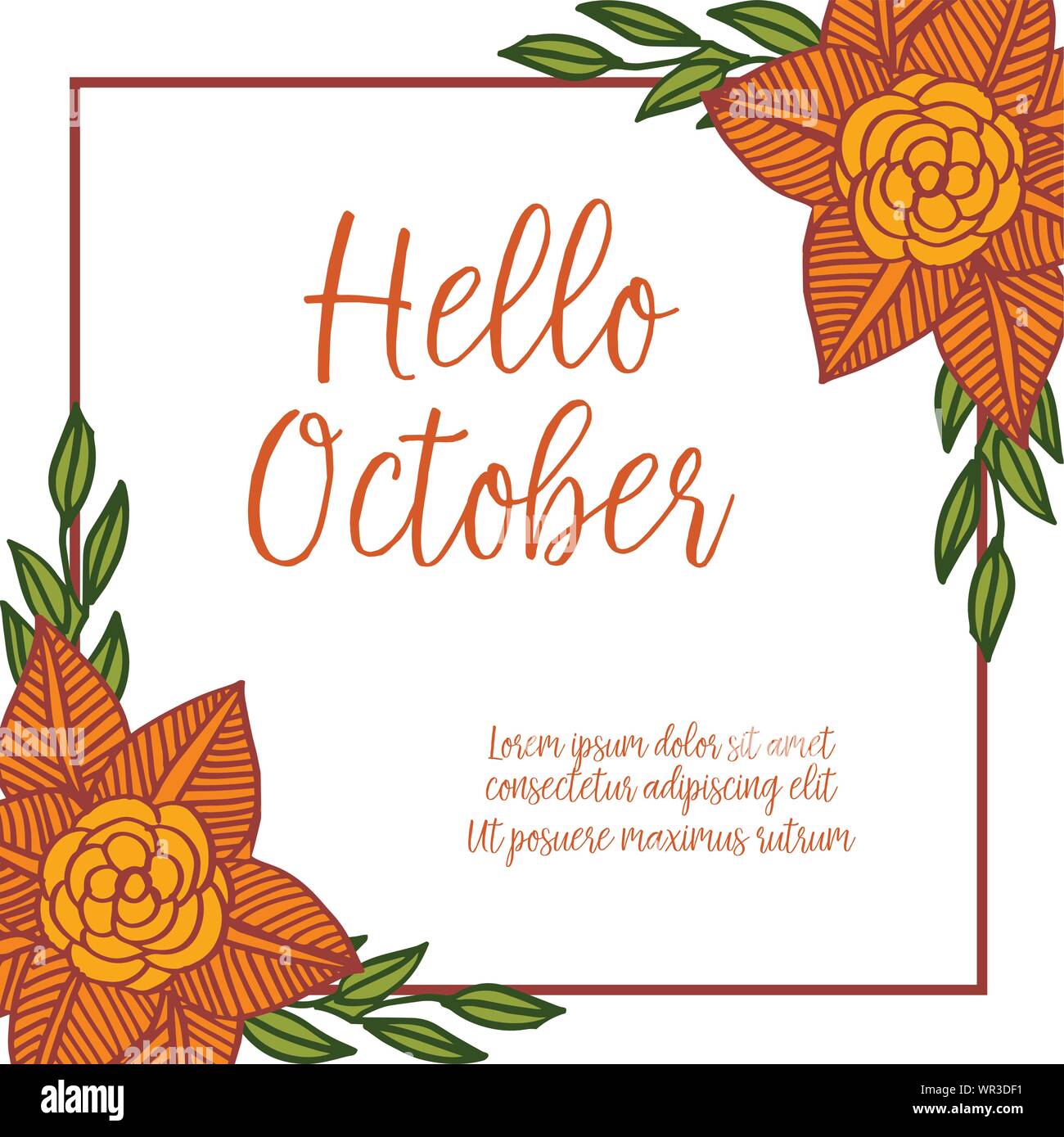 Lettering text for hello october with design element of flower frames ...