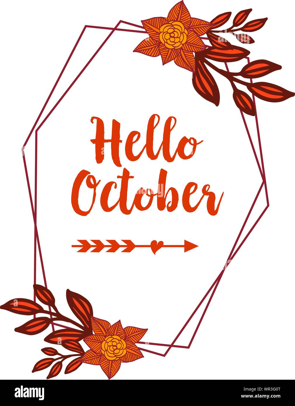 Hello october with style of cute leaves flower frame. Vector Stock ...
