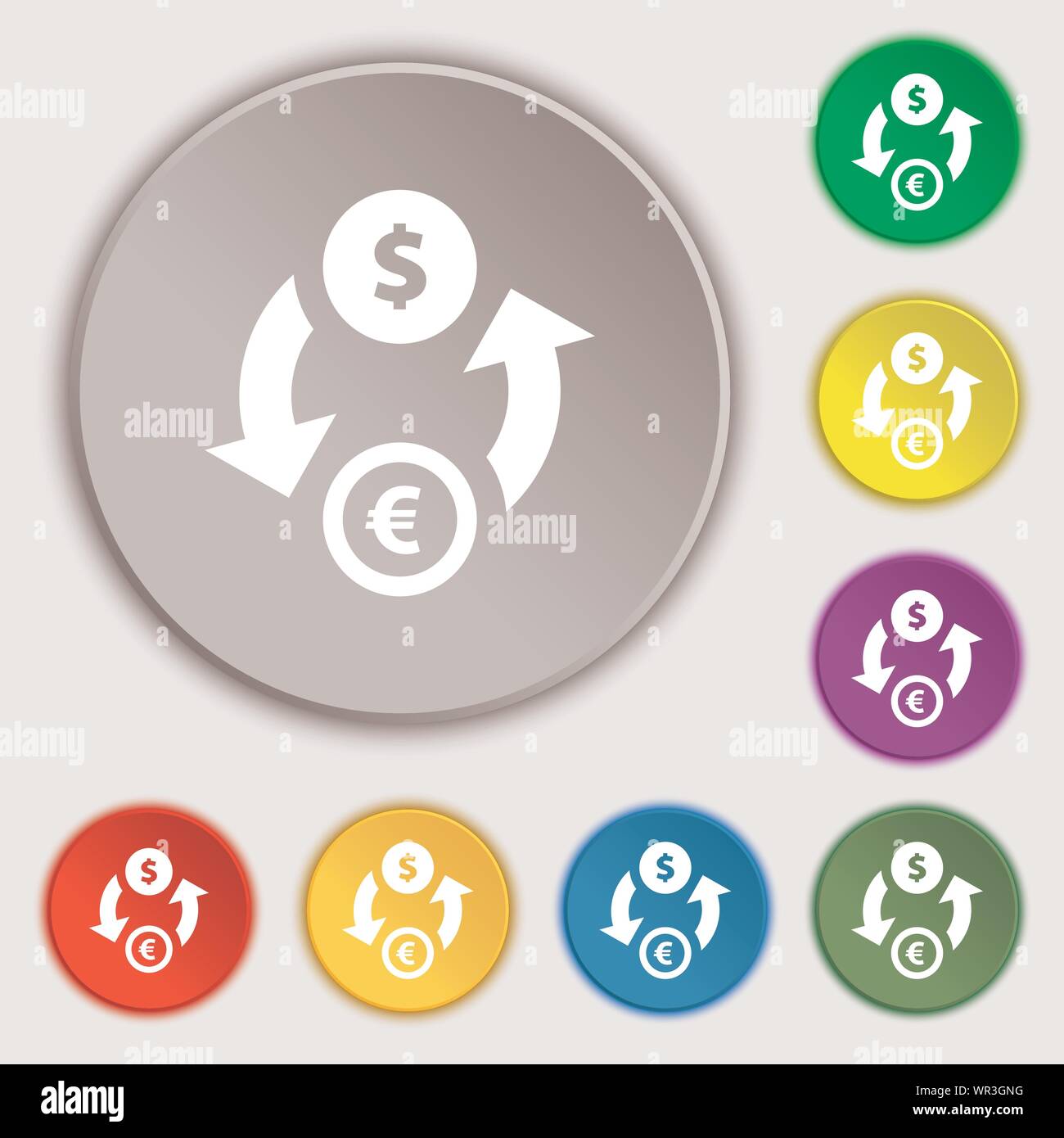 Currency exchange icon sign. Symbol on eight flat buttons. Vector Stock ...