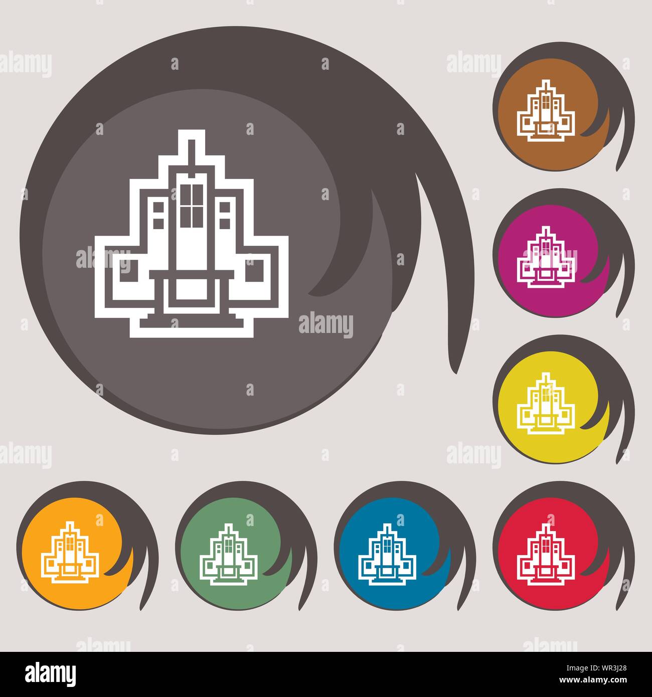 skyscraper icon sign. Symbol on eight colored buttons. Vector Stock ...