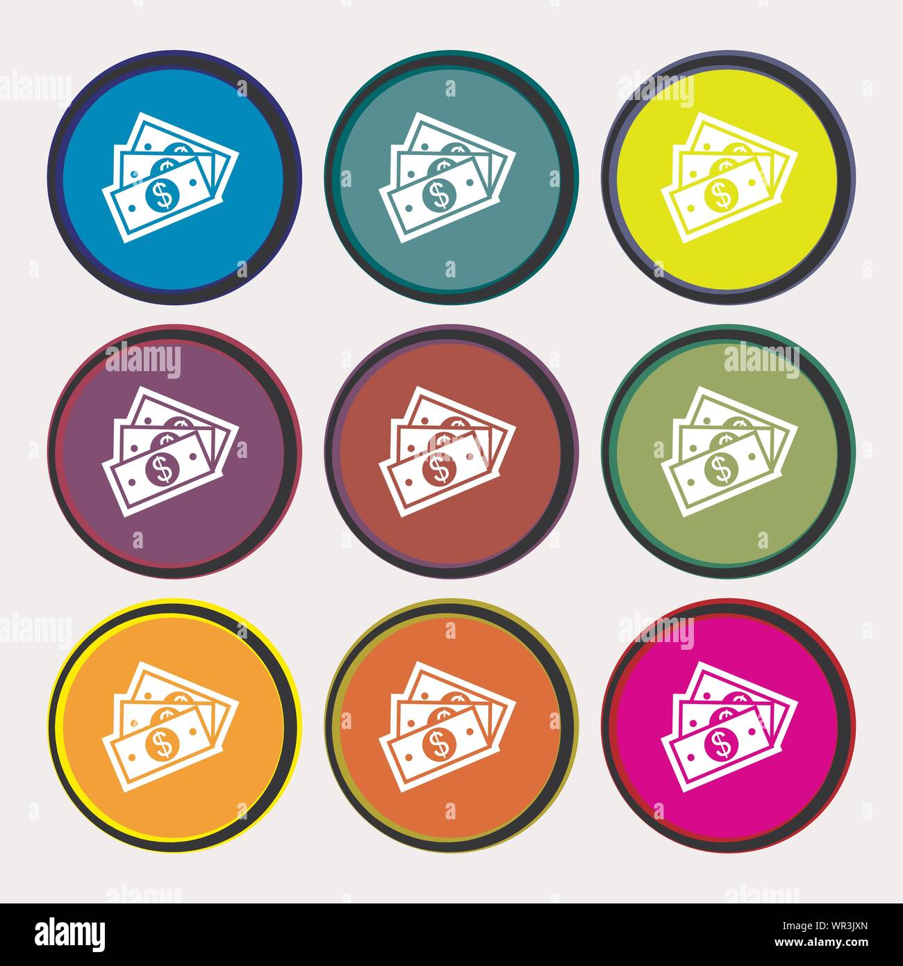 U.s dollar icon sign. Nine multi colored round buttons. Vector Stock ...