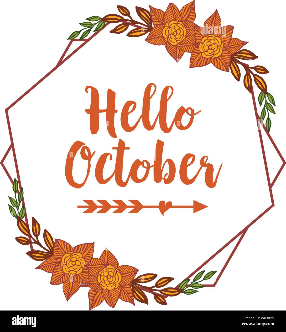 Design for greeting card hello october, with vintage element of flower ...