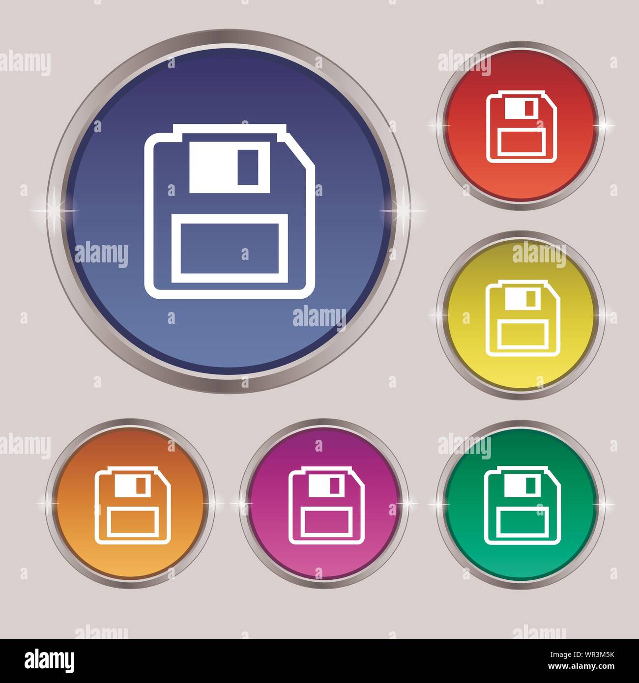 floppy disk icon sign. Round symbol on bright colourful buttons. Vector ...