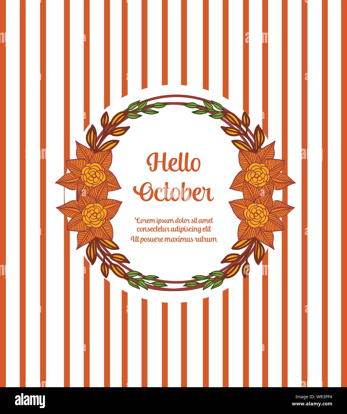 Design for greeting card hello october, with vintage element of flower ...