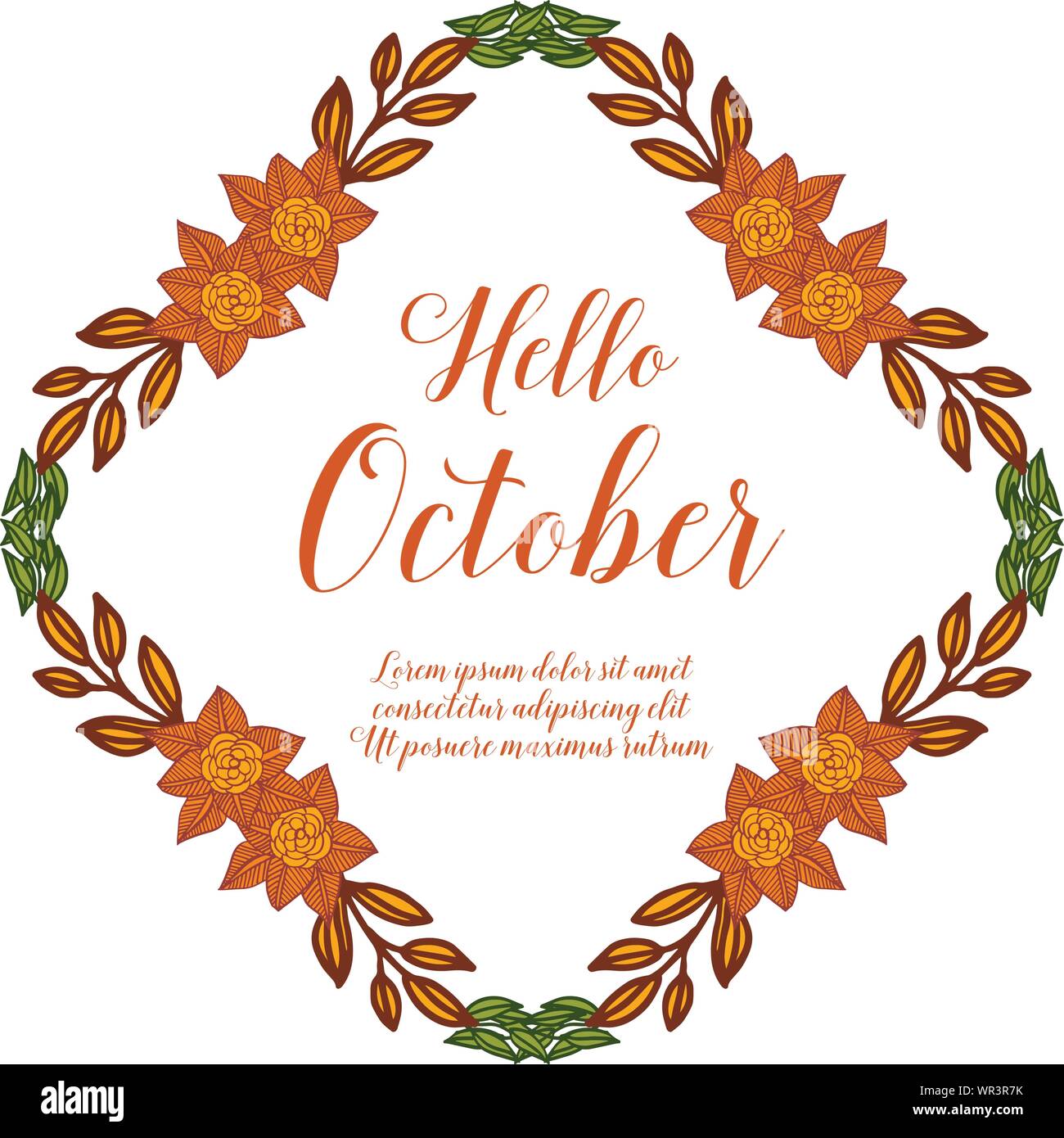 Design for greeting card hello october, with vintage element of flower ...