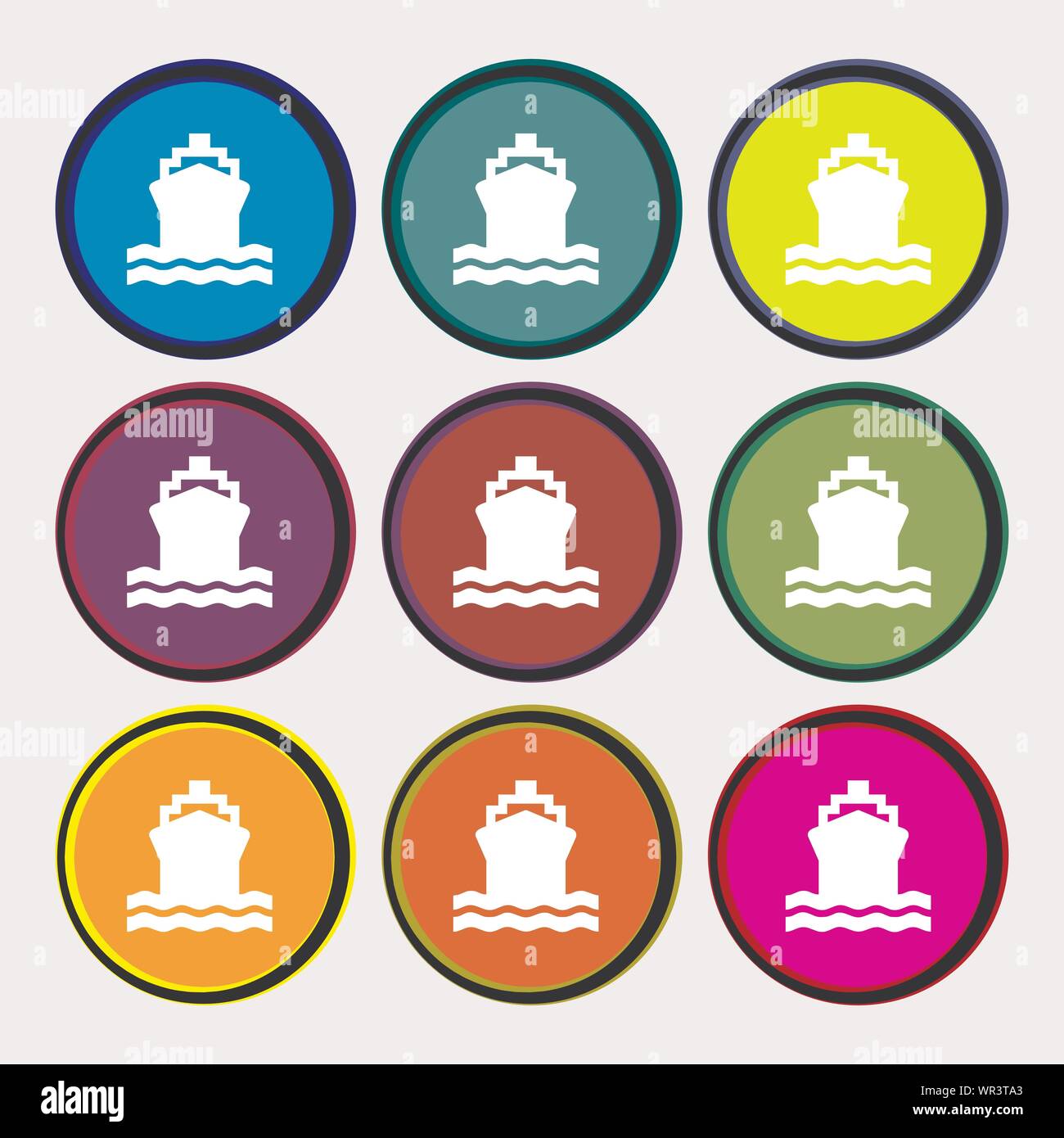 ship icon sign. Nine multi colored round buttons. Vector Stock Vector ...