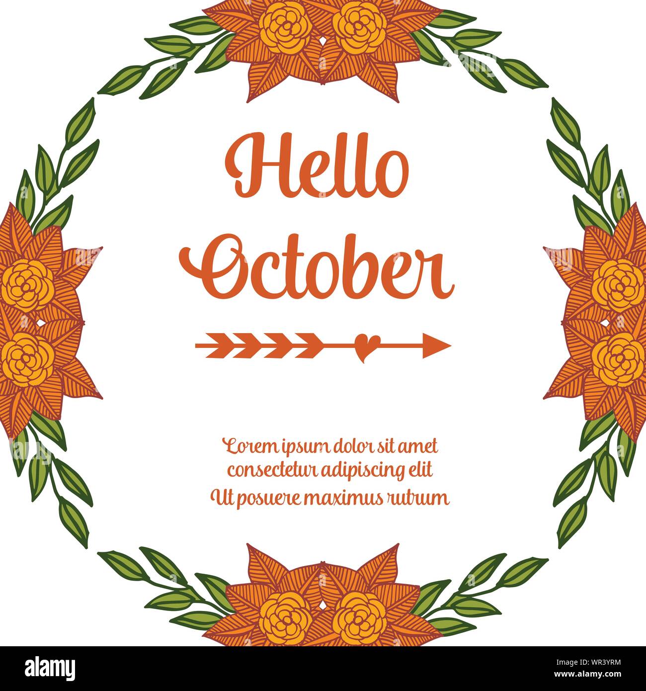 Lettering text for hello october with design element of flower frames ...