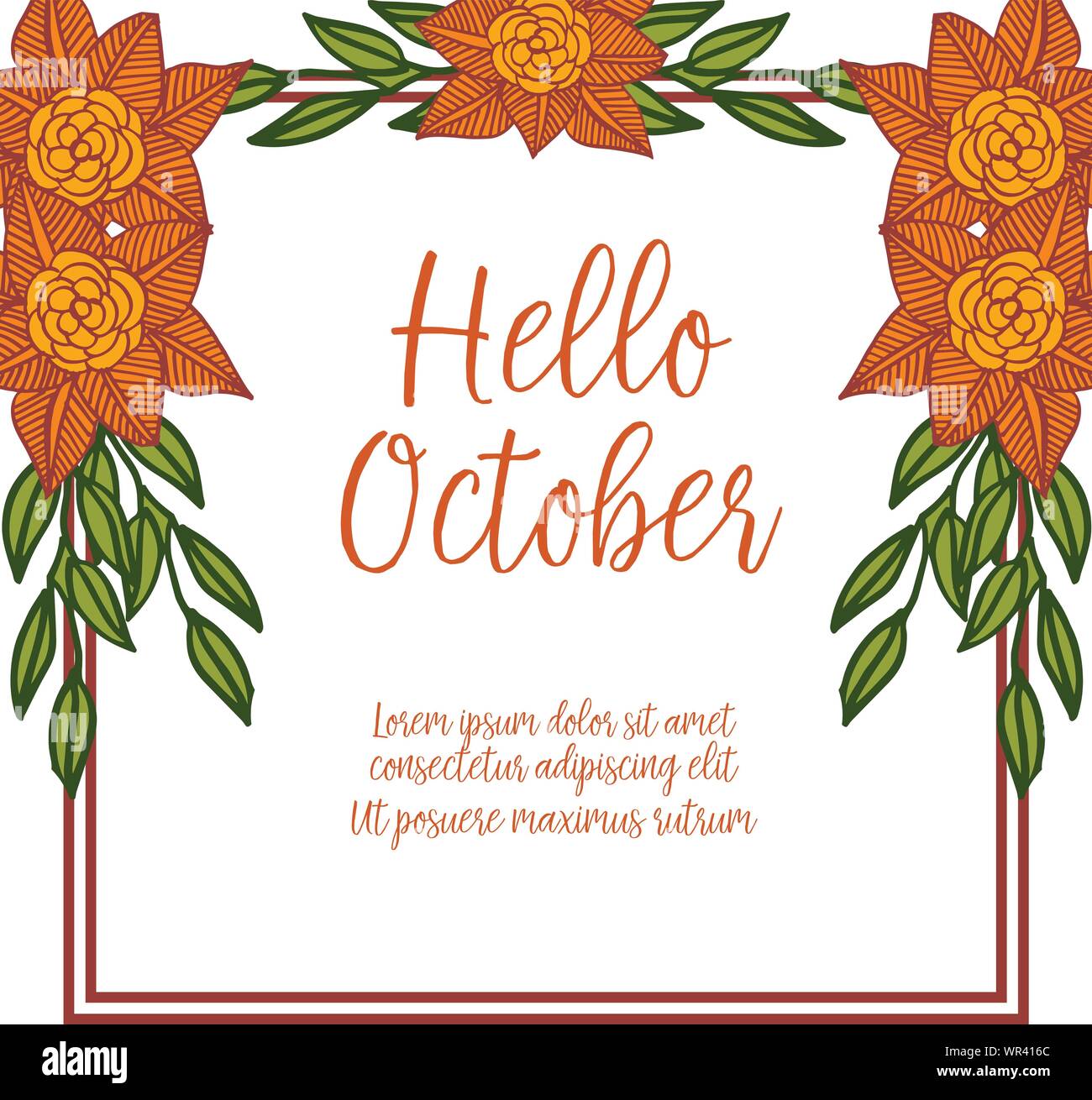 Hello october text banner, with vintage floral frame. Vector Stock ...