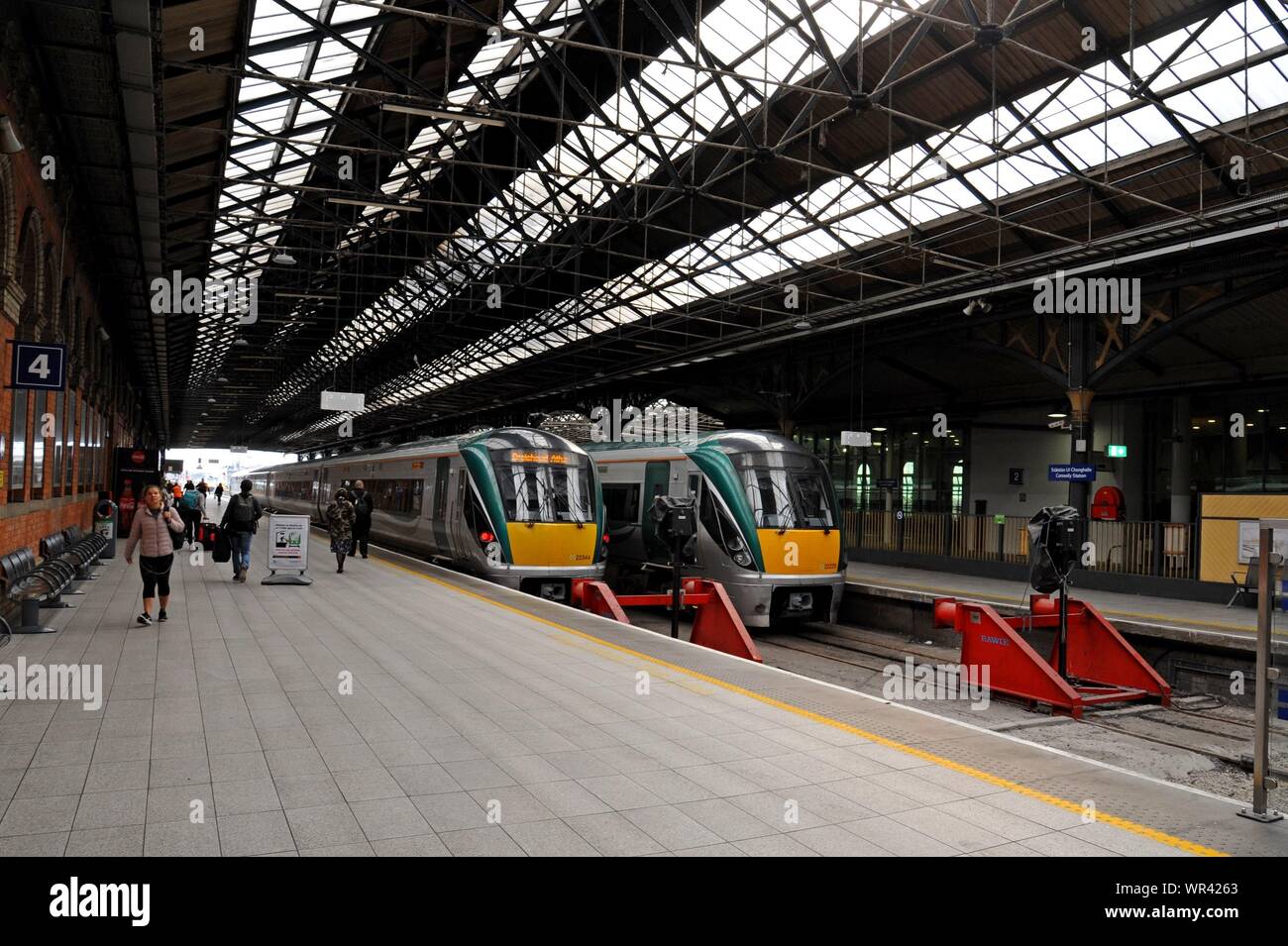 Iarnrod Eirann 22000 class DMU trains seen at Connolly Station, Dublin ...