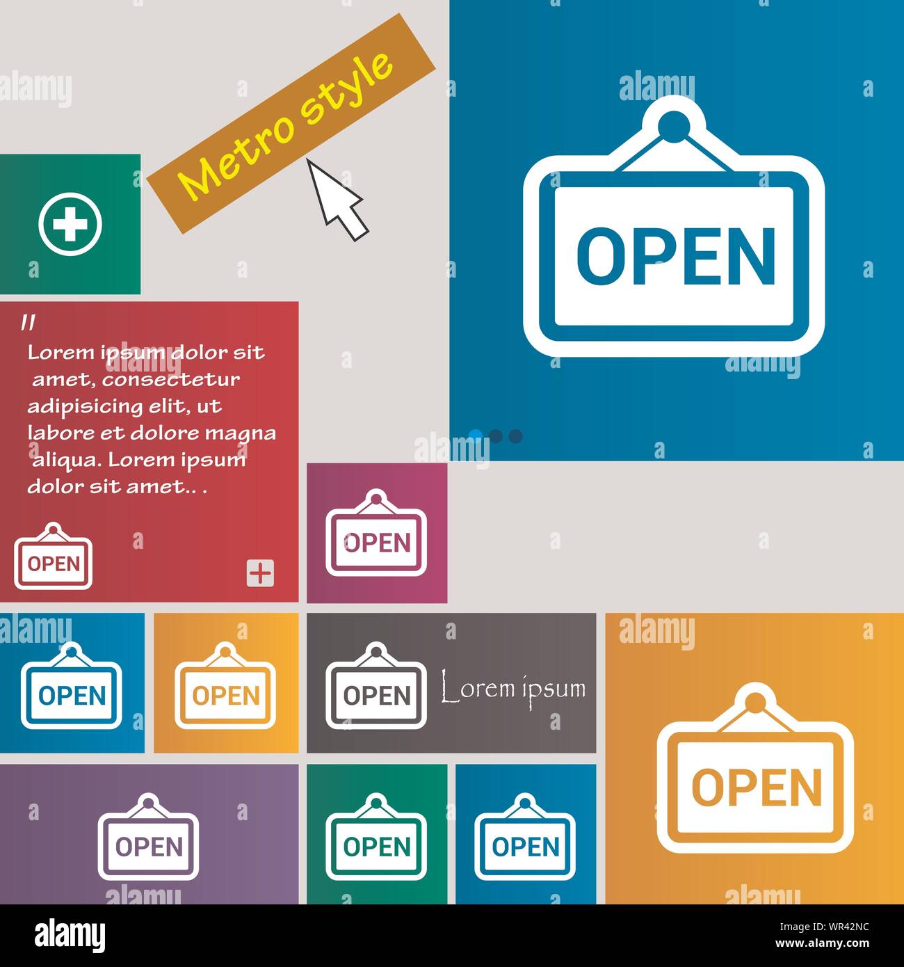 Open Icon Sign Buttons Modern Interface Website Buttons With Cursor Pointer Vector Stock 