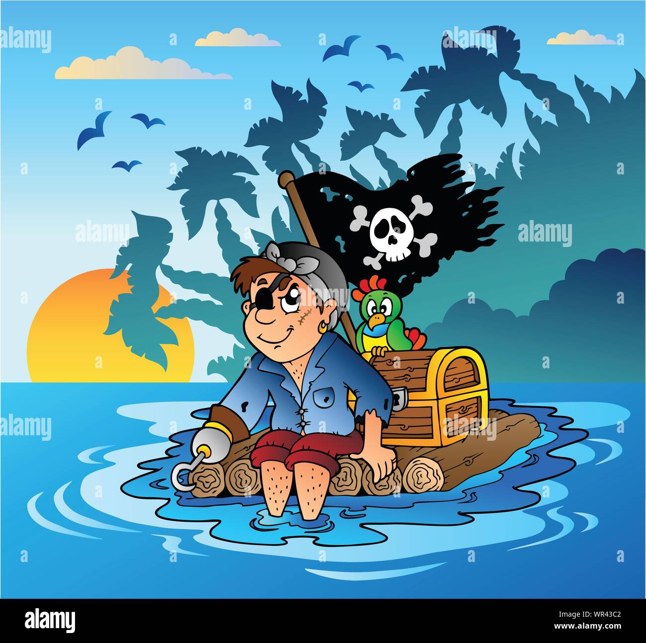 Pirate sailing on wooden raft Stock Vector Image & Art - Alamy