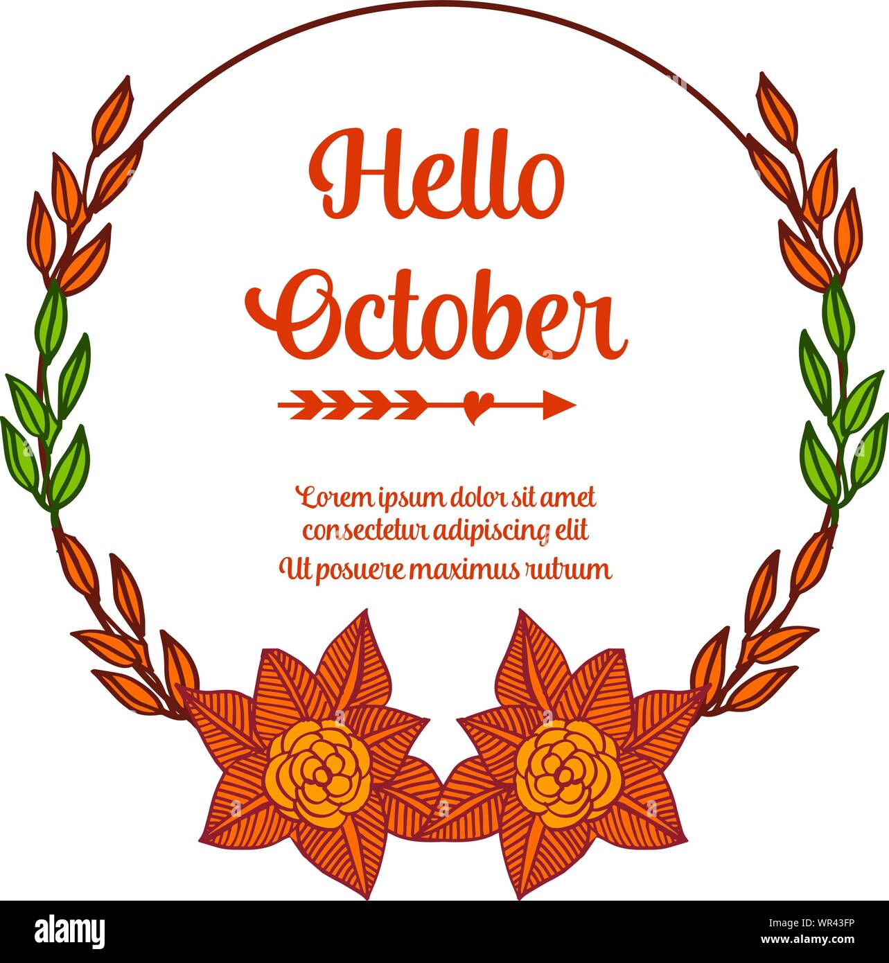 Hello october with decorative of leaf flower frame elegant. Vector ...