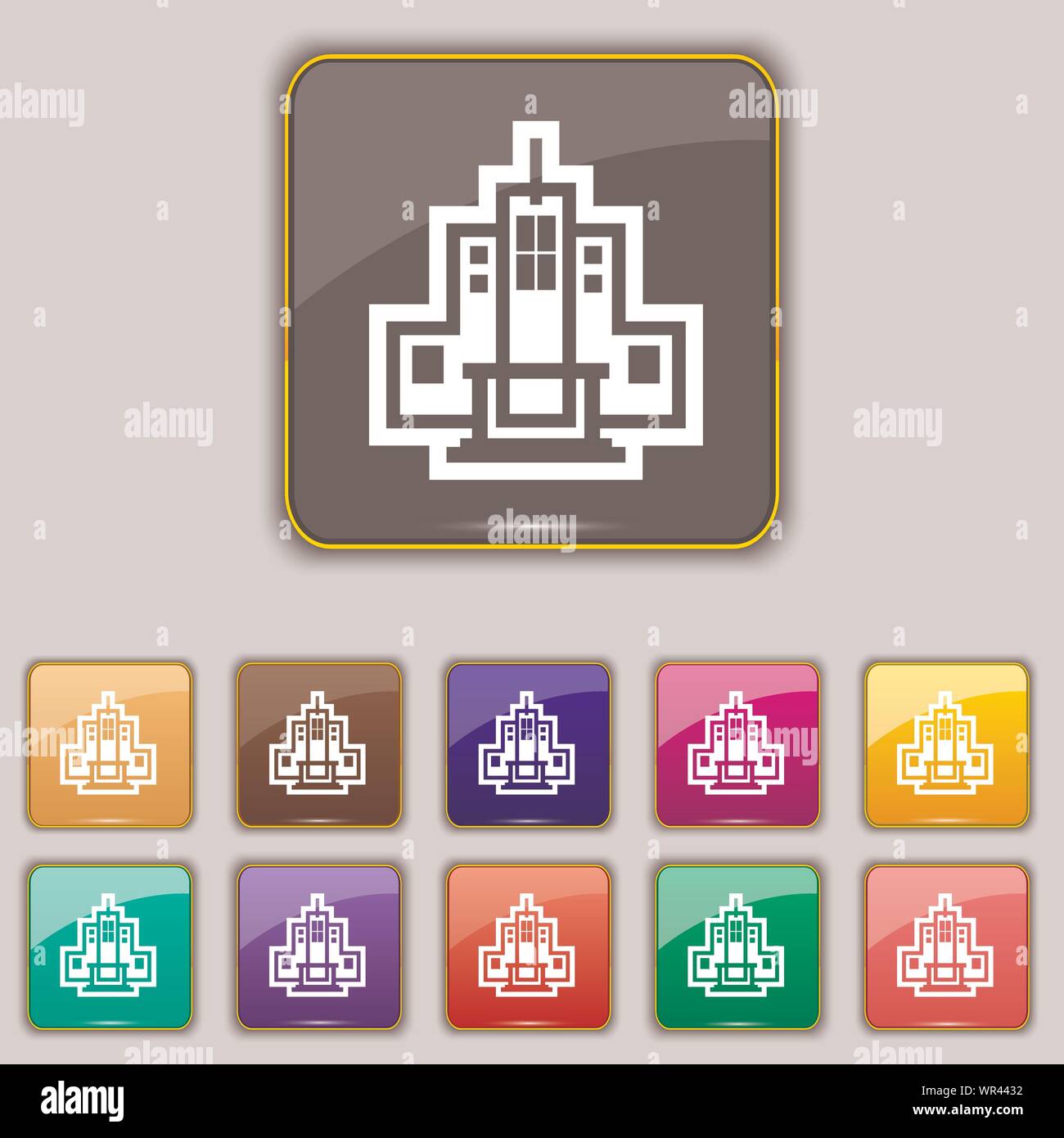 skyscraper icon sign. Set with eleven colored buttons for your site ...