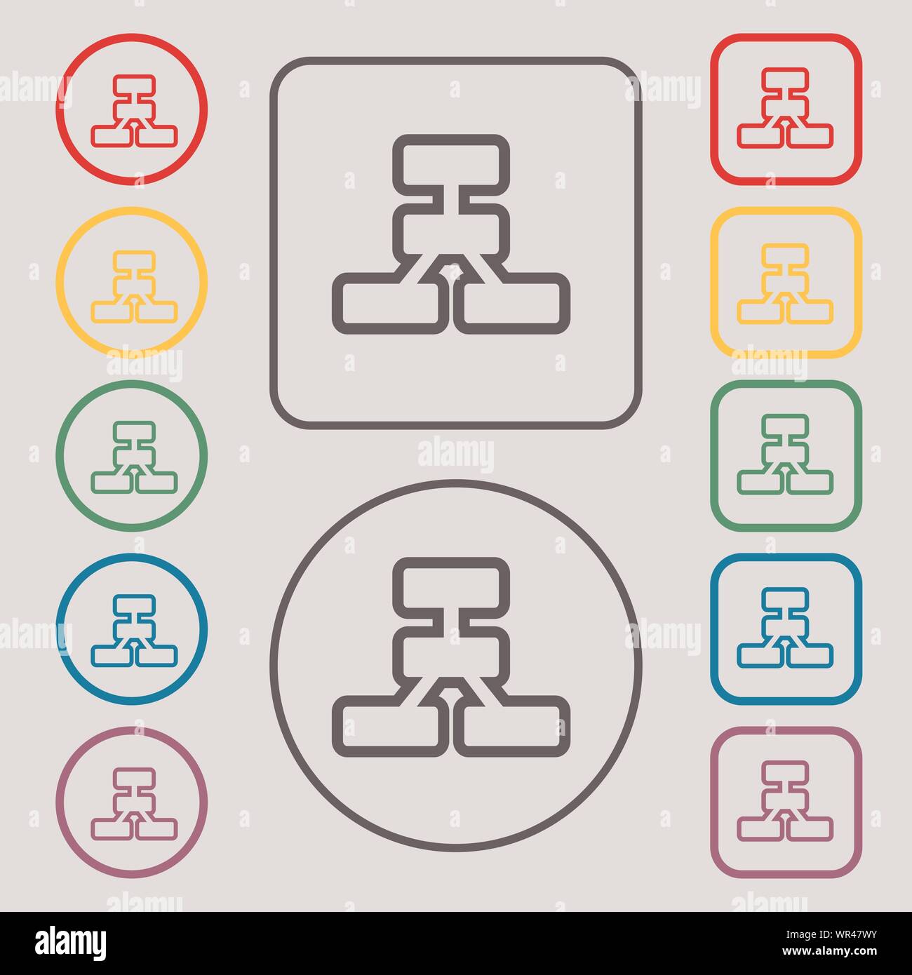 Network icon sign. symbol on the Round and square buttons with frame ...