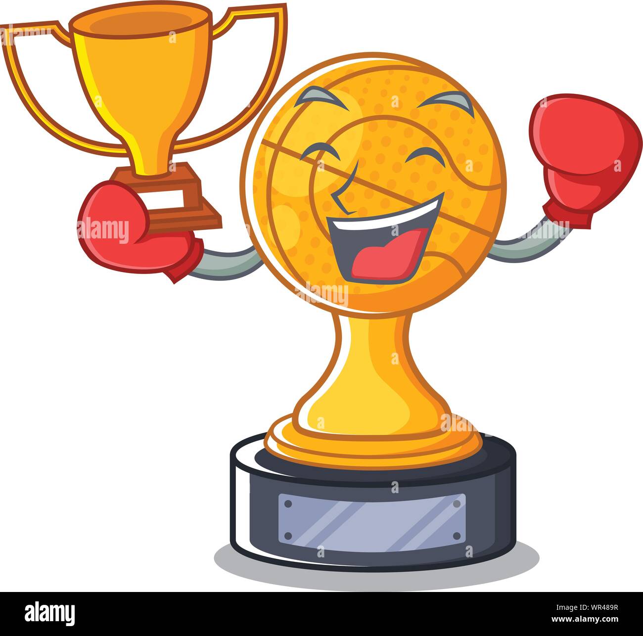 Boxing winner basketball trophy above wooden table character Stock ...