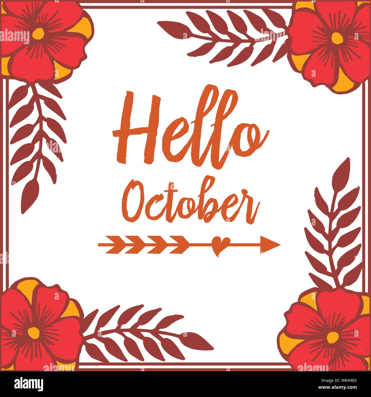 Hand drawn poster hello october, with drawing artwork of colorful ...