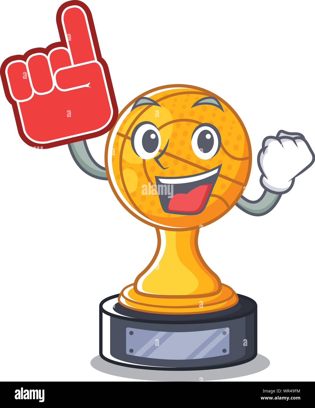 Foam finger basketball trophy above wooden table character Stock Vector ...