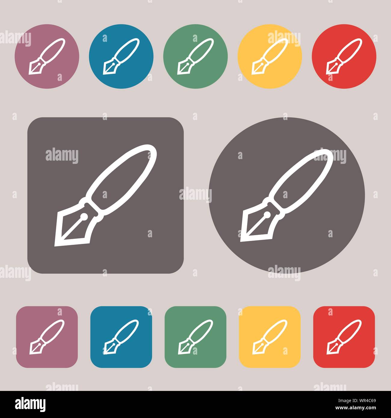 Pen icon sign. A set of 12 colored buttons. Flat design. Vector Stock ...